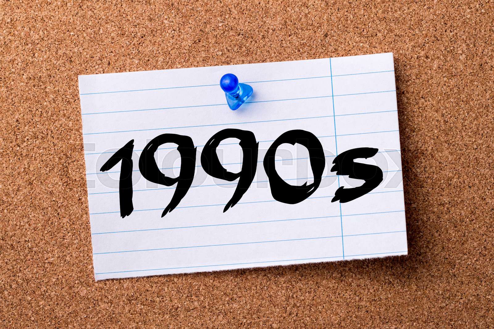 1990s - teared note paper pinned on bulletin board | Stock image ...