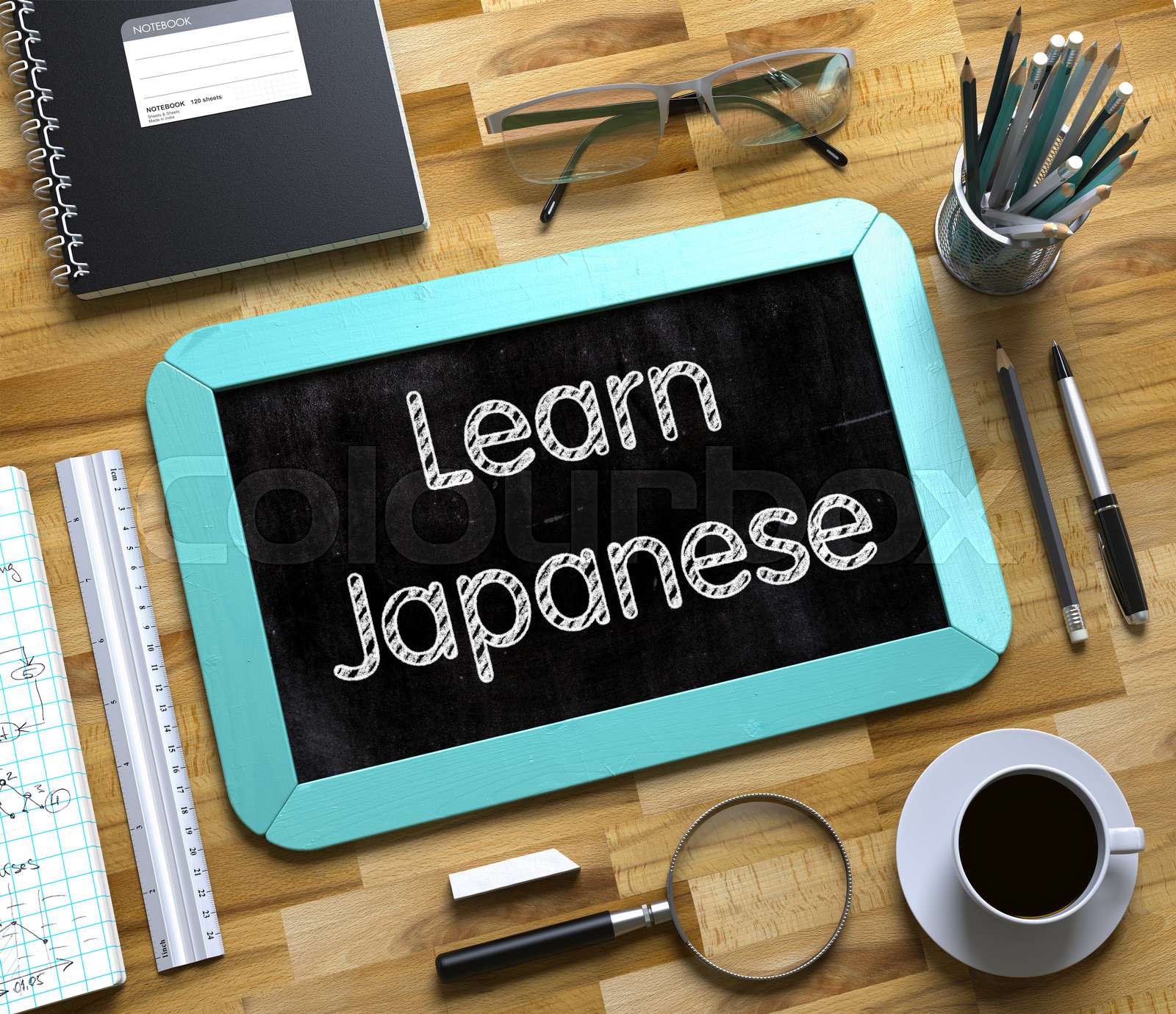 Learn Japanese on Small Chalkboard. 3D. | Stock image | Colourbox