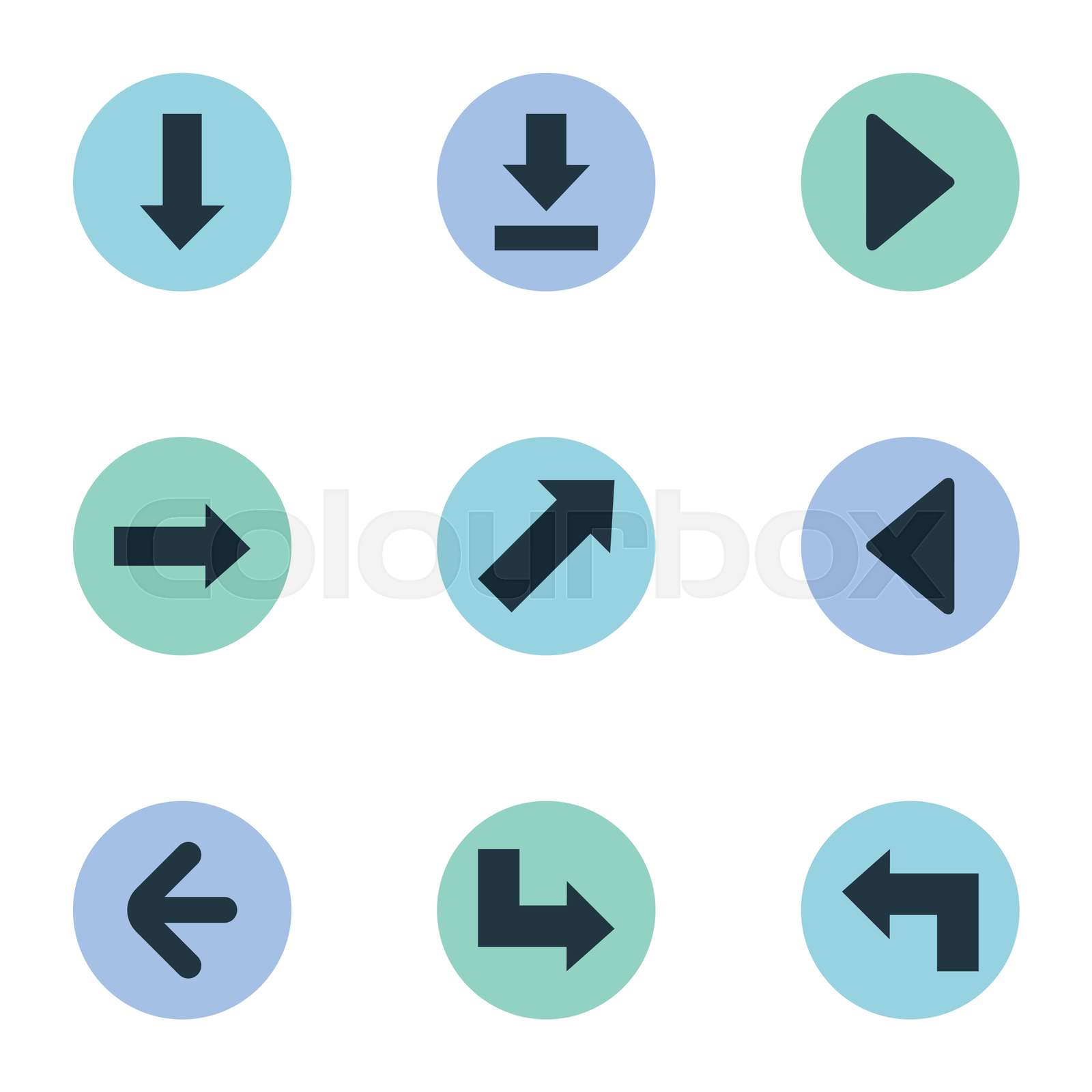 Set Of 9 Simple Pointer Icons. Can Be Found Such Elements As Downwards ...