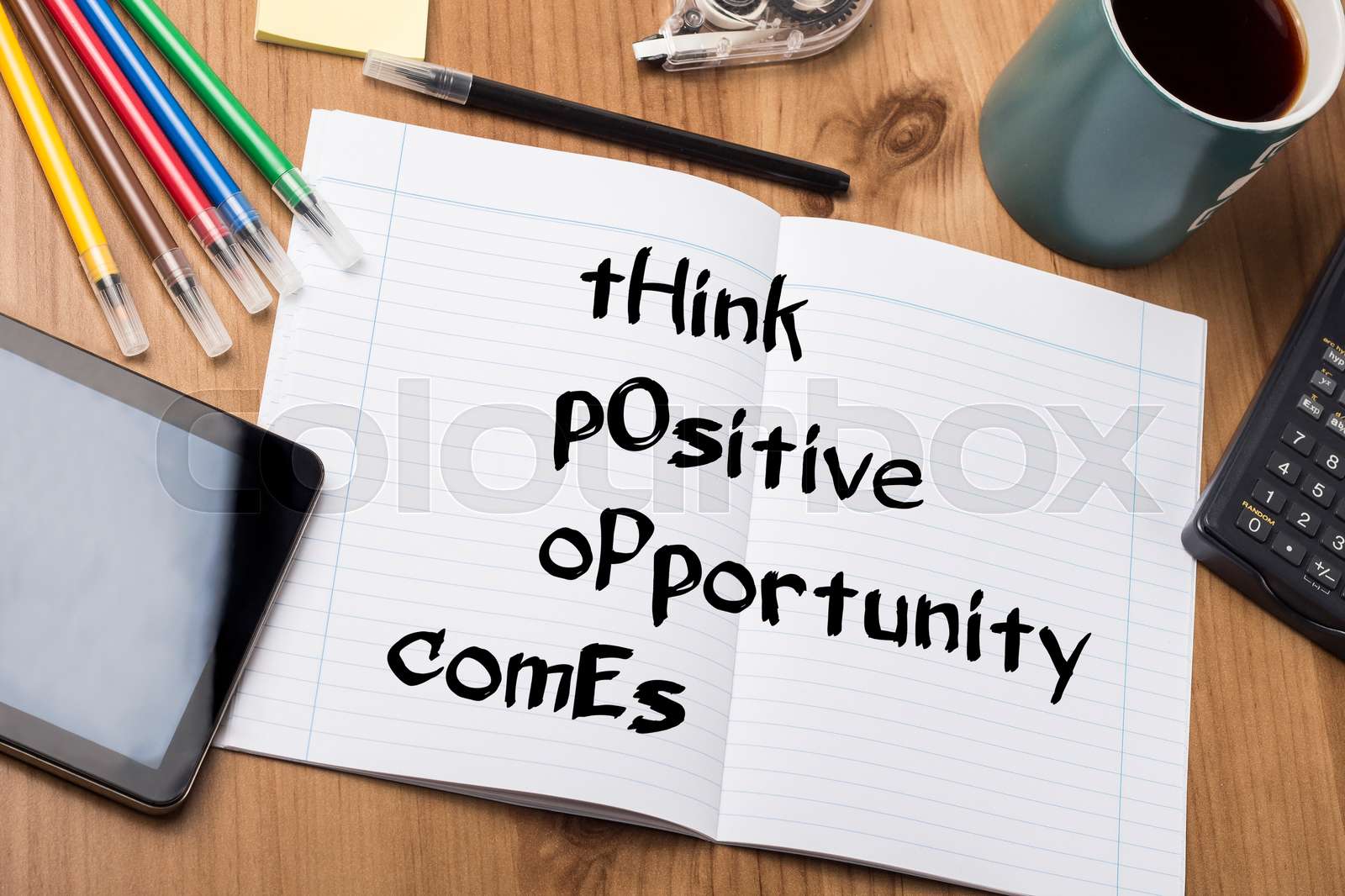 tHink pOsitive oPportunity comEs HOPE concept - Note Pad With Text ...