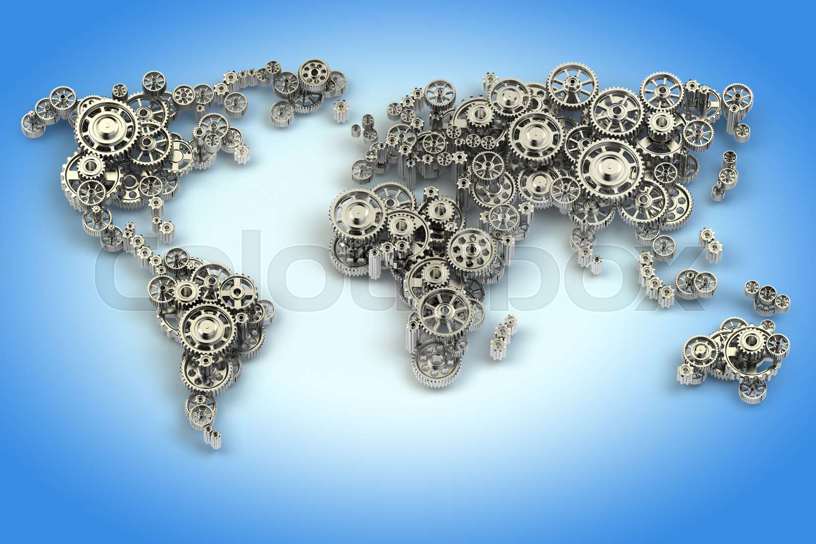 Map of the world from gears. Global economy connections and ...