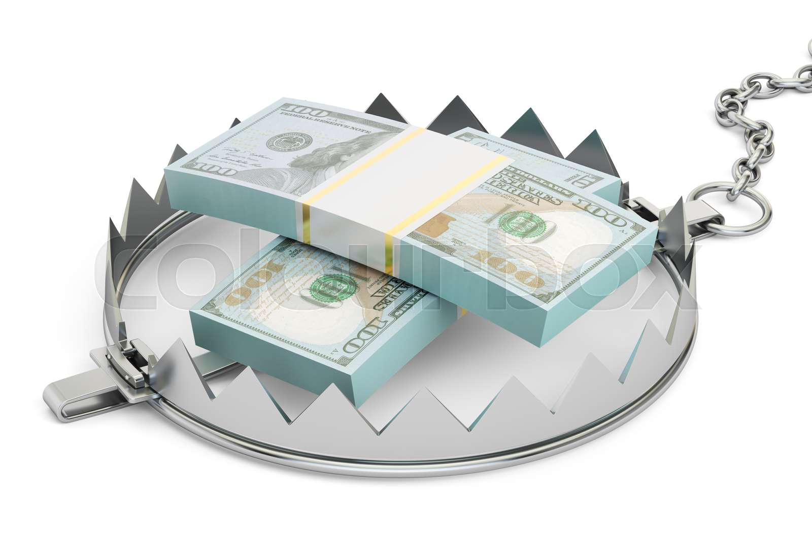 money trap with packs of dollars, 3D rendering | Stock image | Colourbox