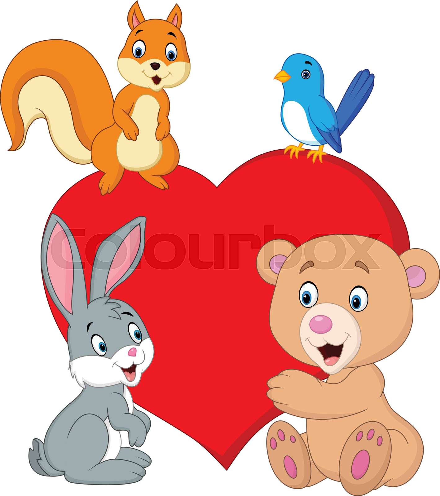 Cartoon happy animals with red heart | Stock vector | Colourbox