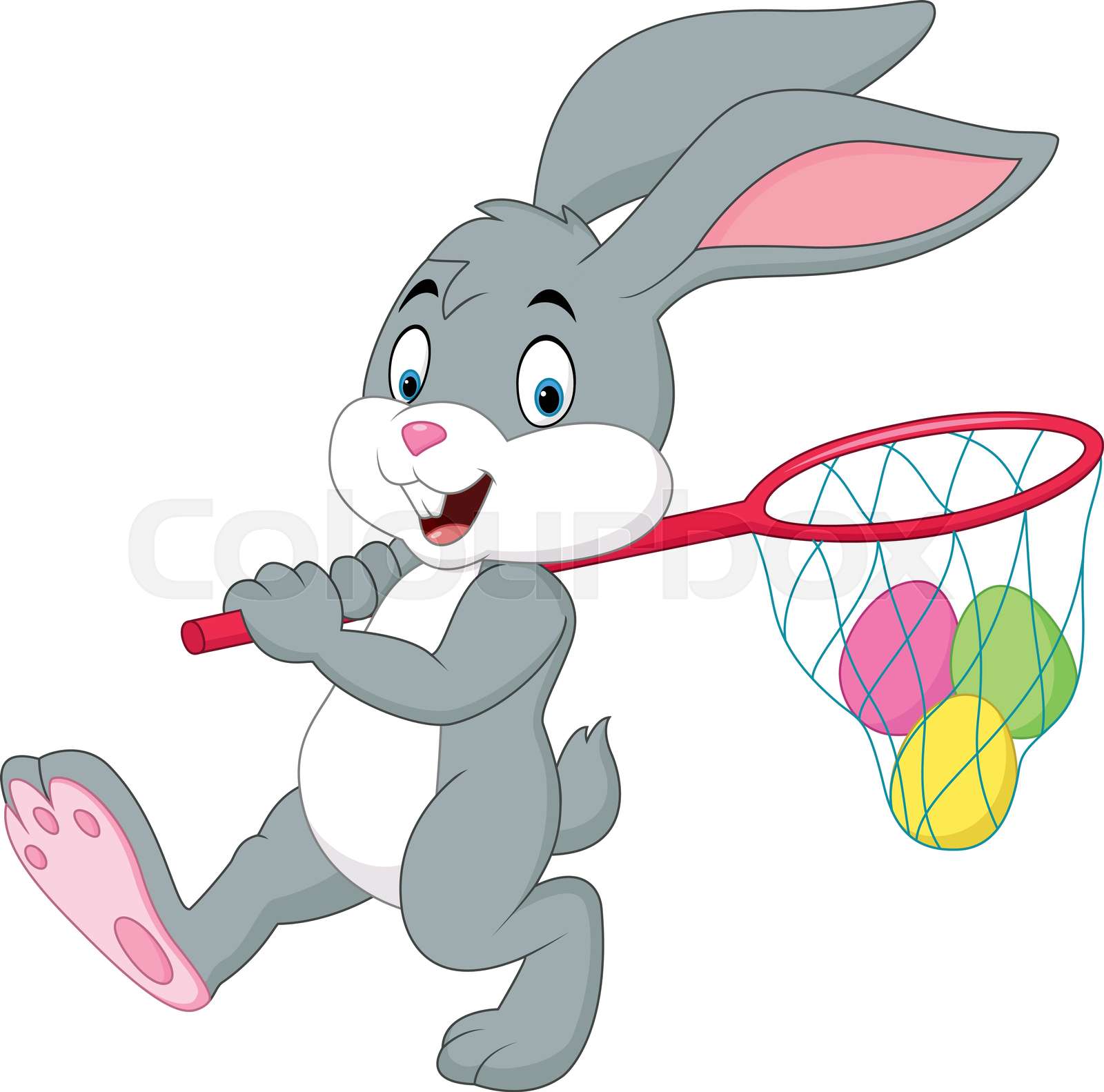 Cartoon rabbit hunting Easter eggs | Stock vector | Colourbox
