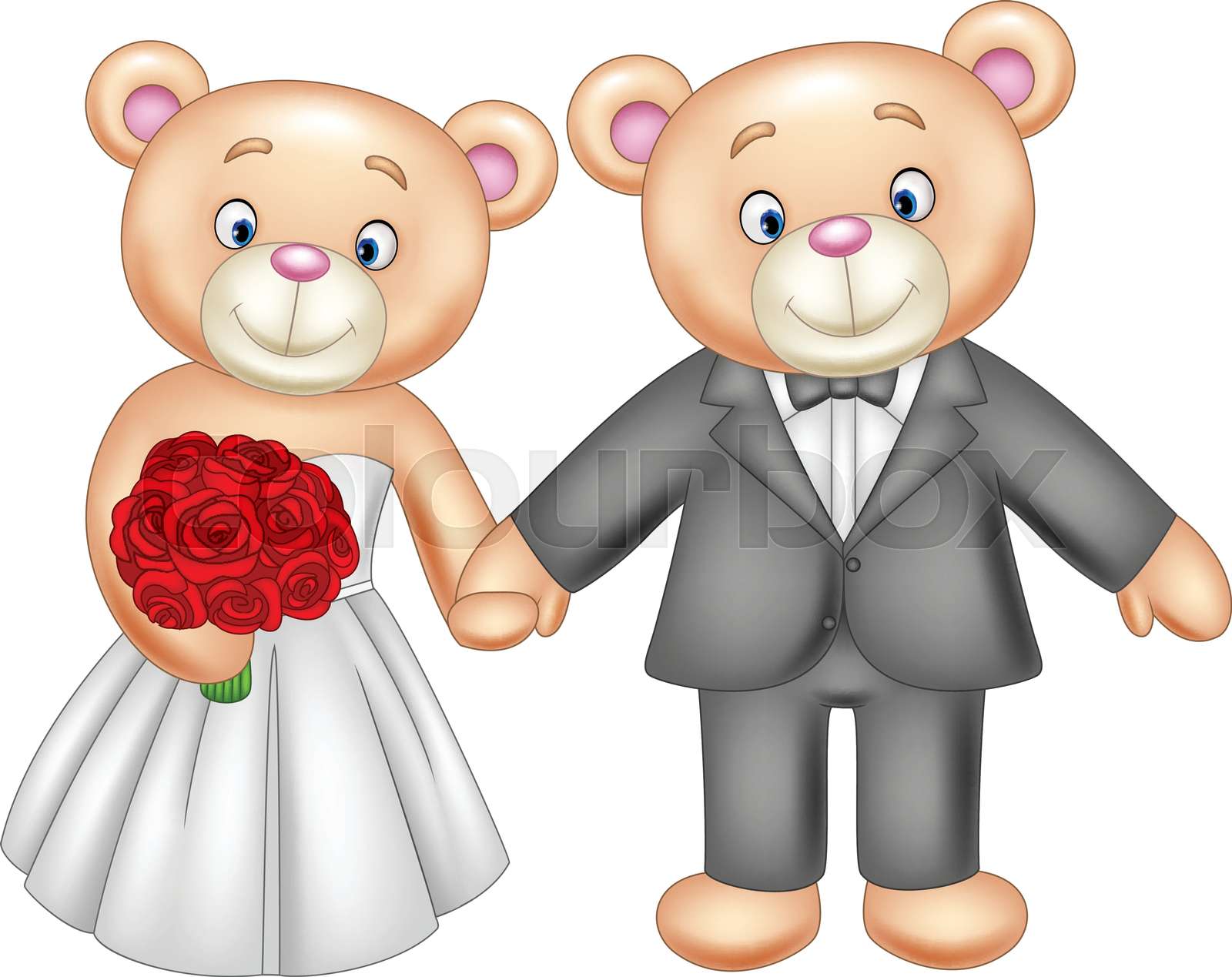 Bride and groom teddy bears getting married | Stock vector | Colourbox