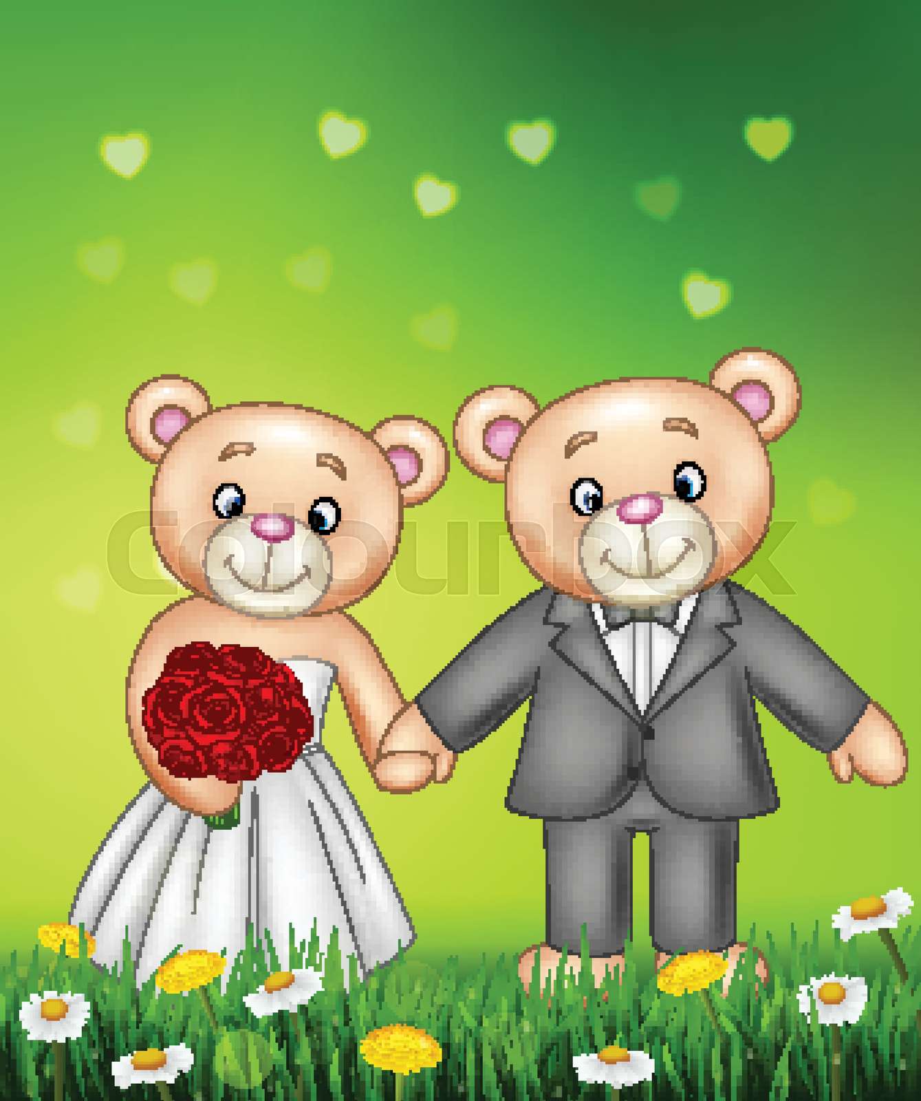 Bride and groom teddy bears getting married | Stock vector | Colourbox