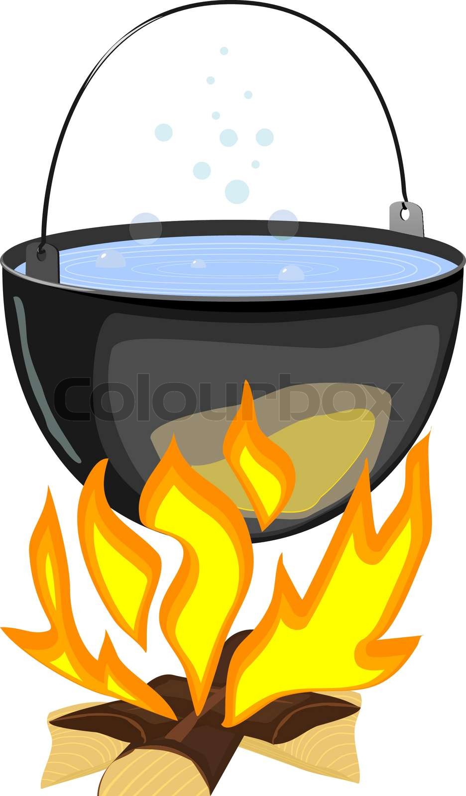 Vector illustration of a fire and a pot | Stock vector | Colourbox