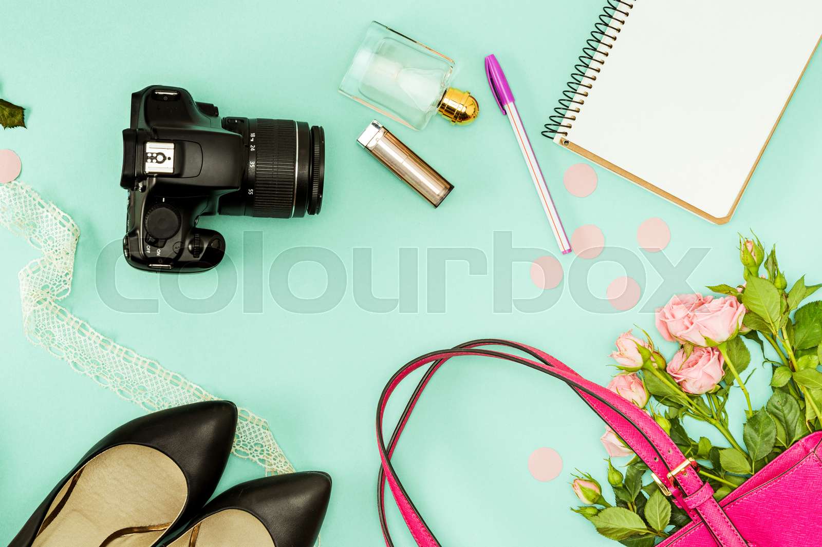 The female personal items on desktop | Stock image | Colourbox