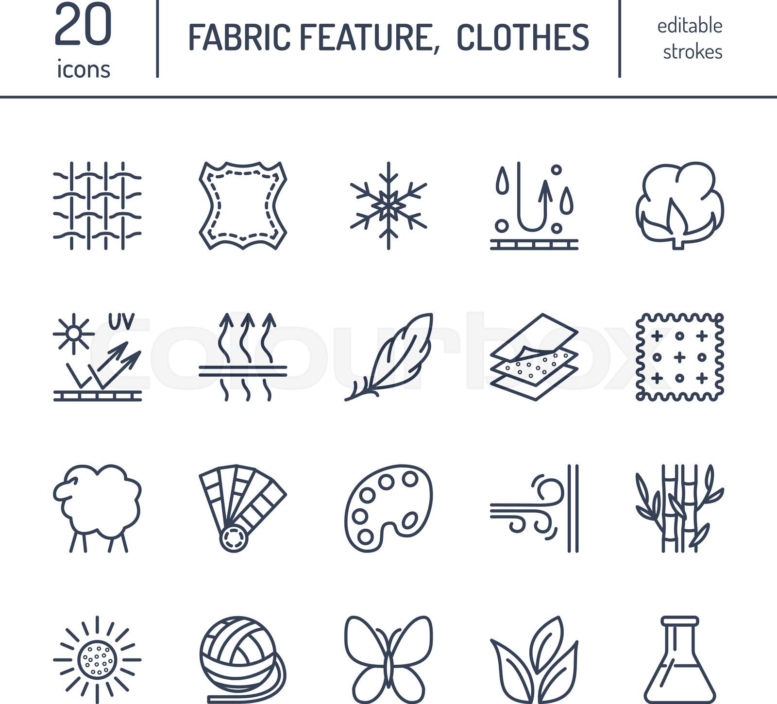 Vector line icons of fabric feature, garments property symbols ...