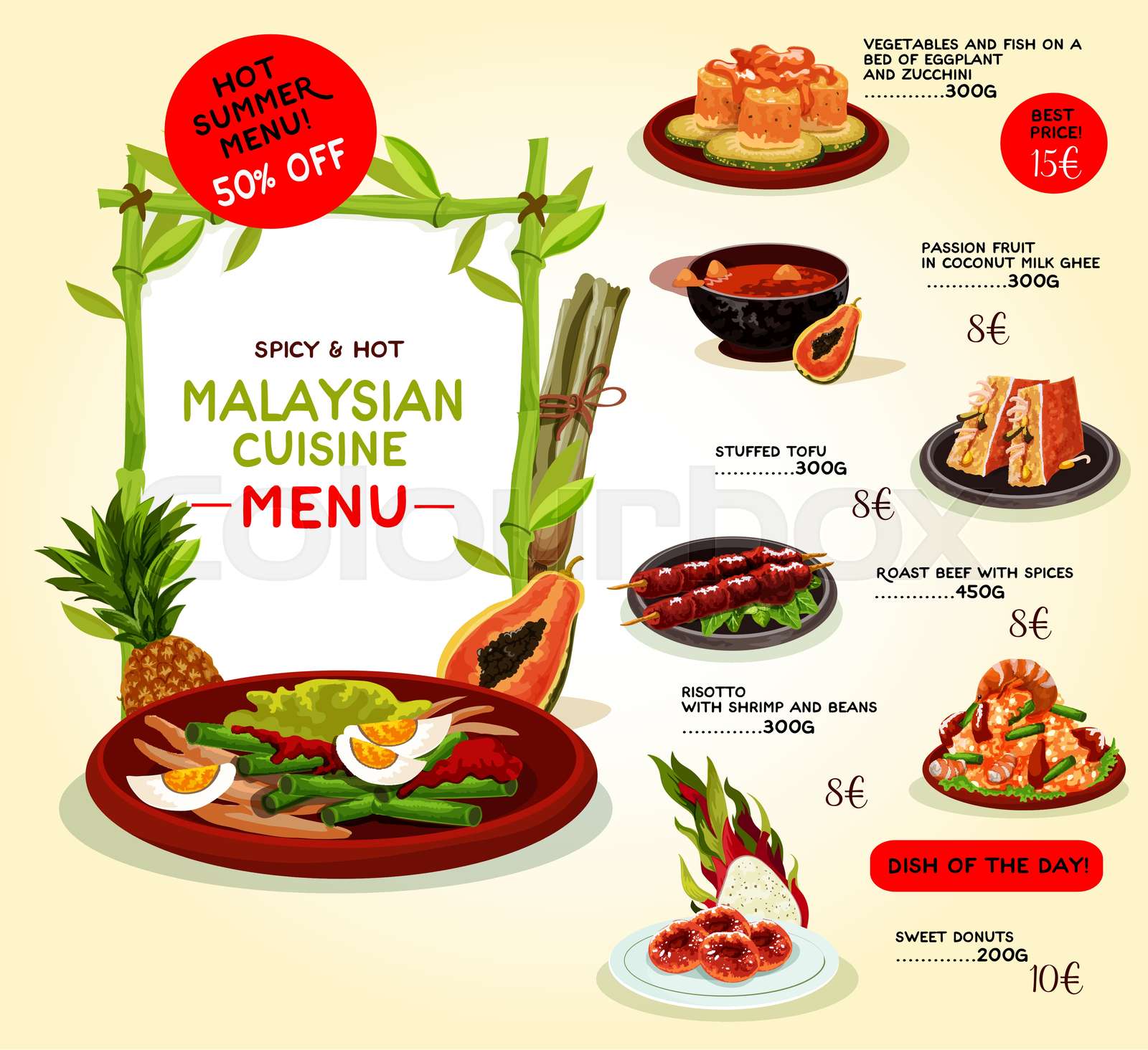 Malaysian cuisine restaurant menu template design | Stock vector ...