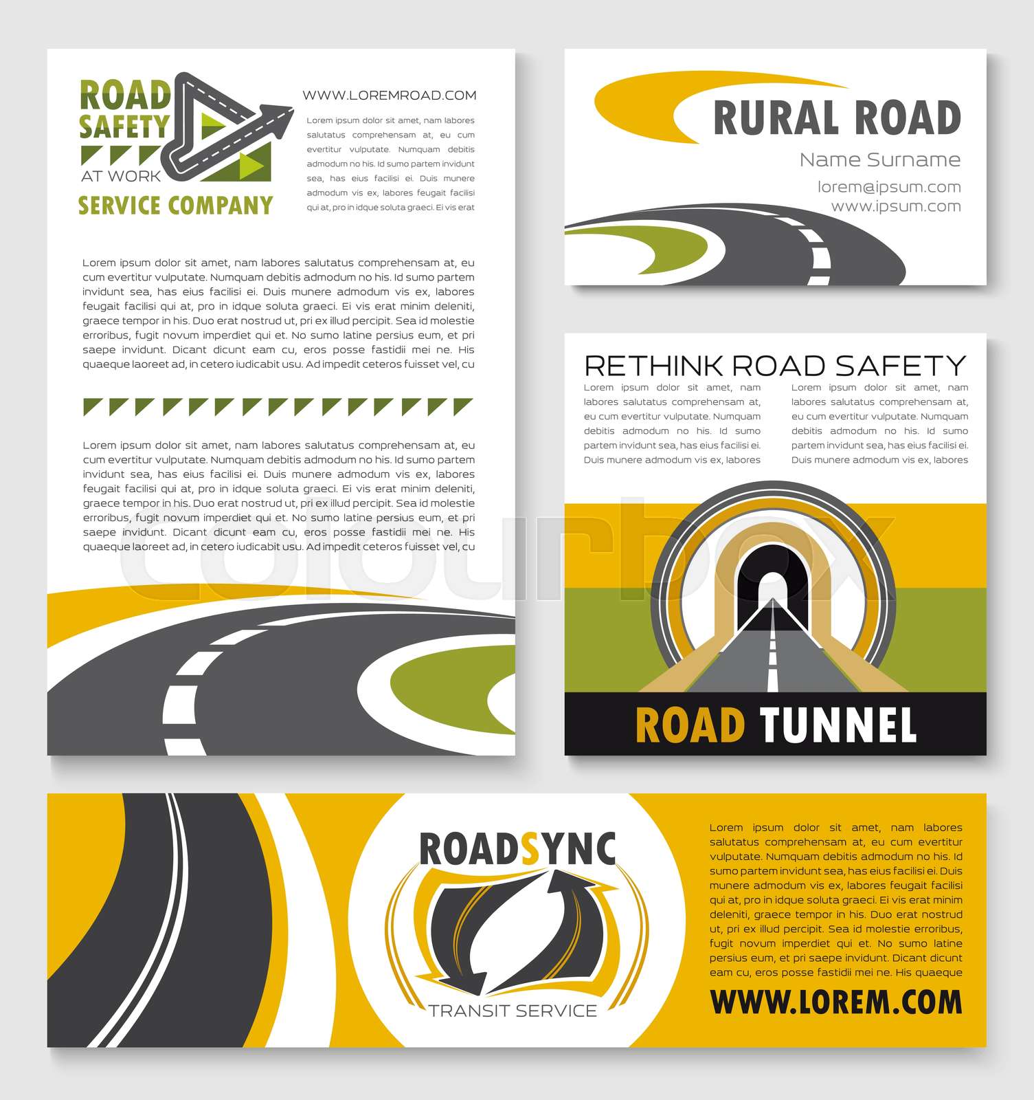 Road poster, banner and flyer template set | Stock vector | Colourbox