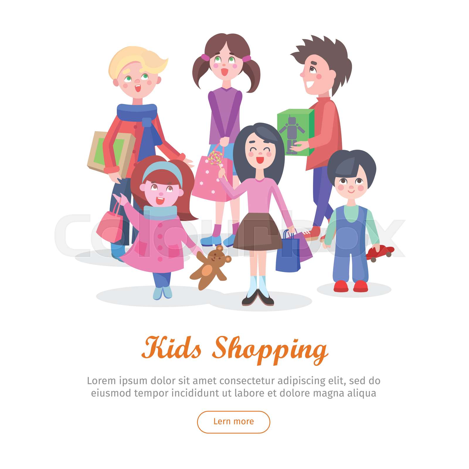 Kids Shopping Conceptual Flat Vector Web Banner | Stock vector | Colourbox
