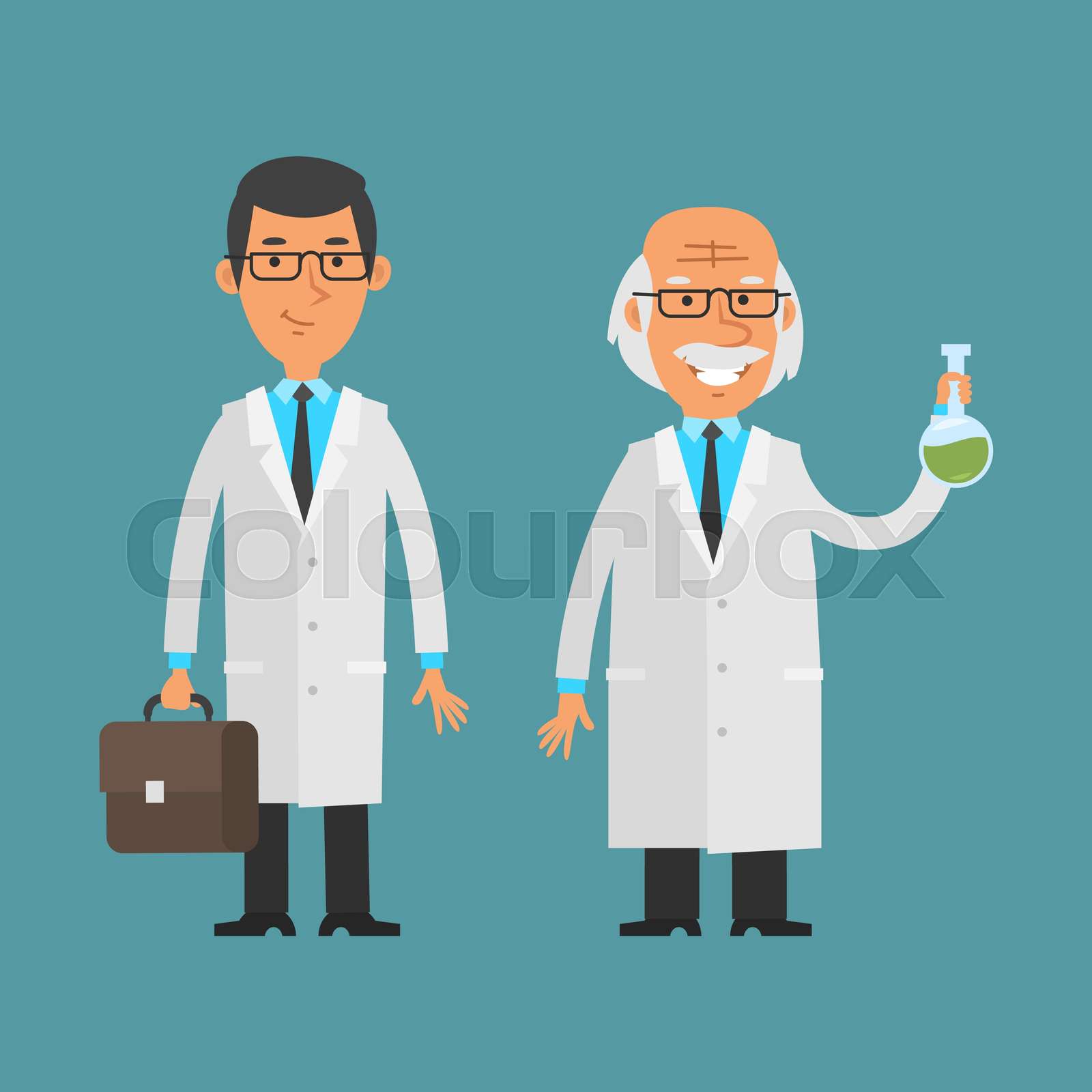 Old and young scientist standing and smiling | Stock vector | Colourbox