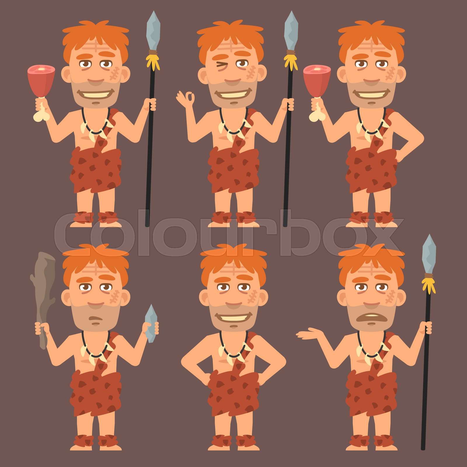 Neanderthal Holds Meat and Weapons | Stock vector | Colourbox