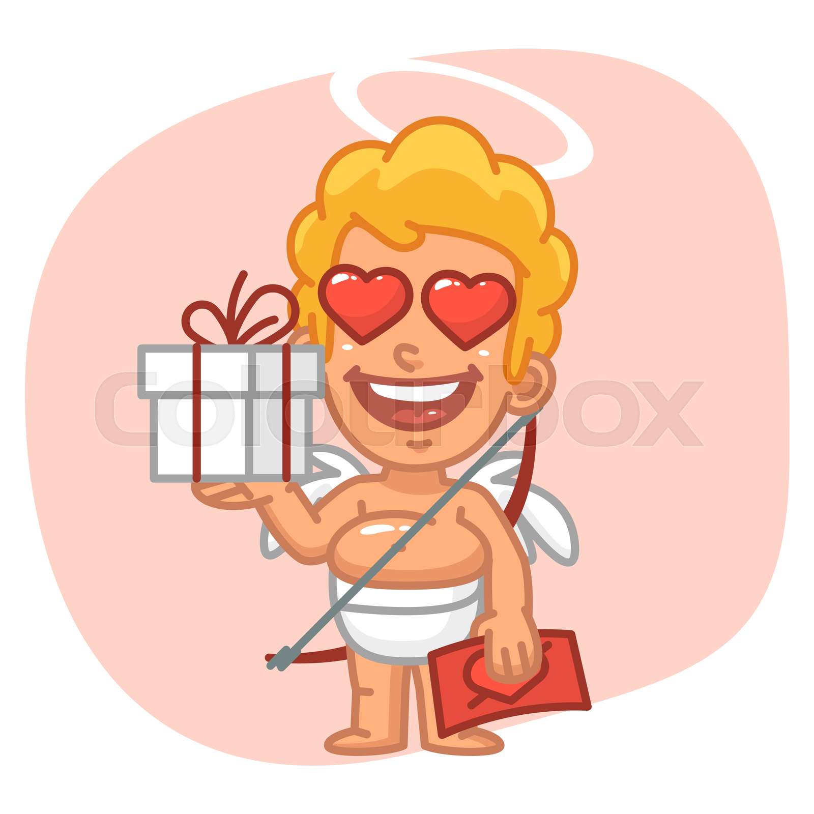 Cupid with Loving Eyes Holding Gift | Stock vector | Colourbox
