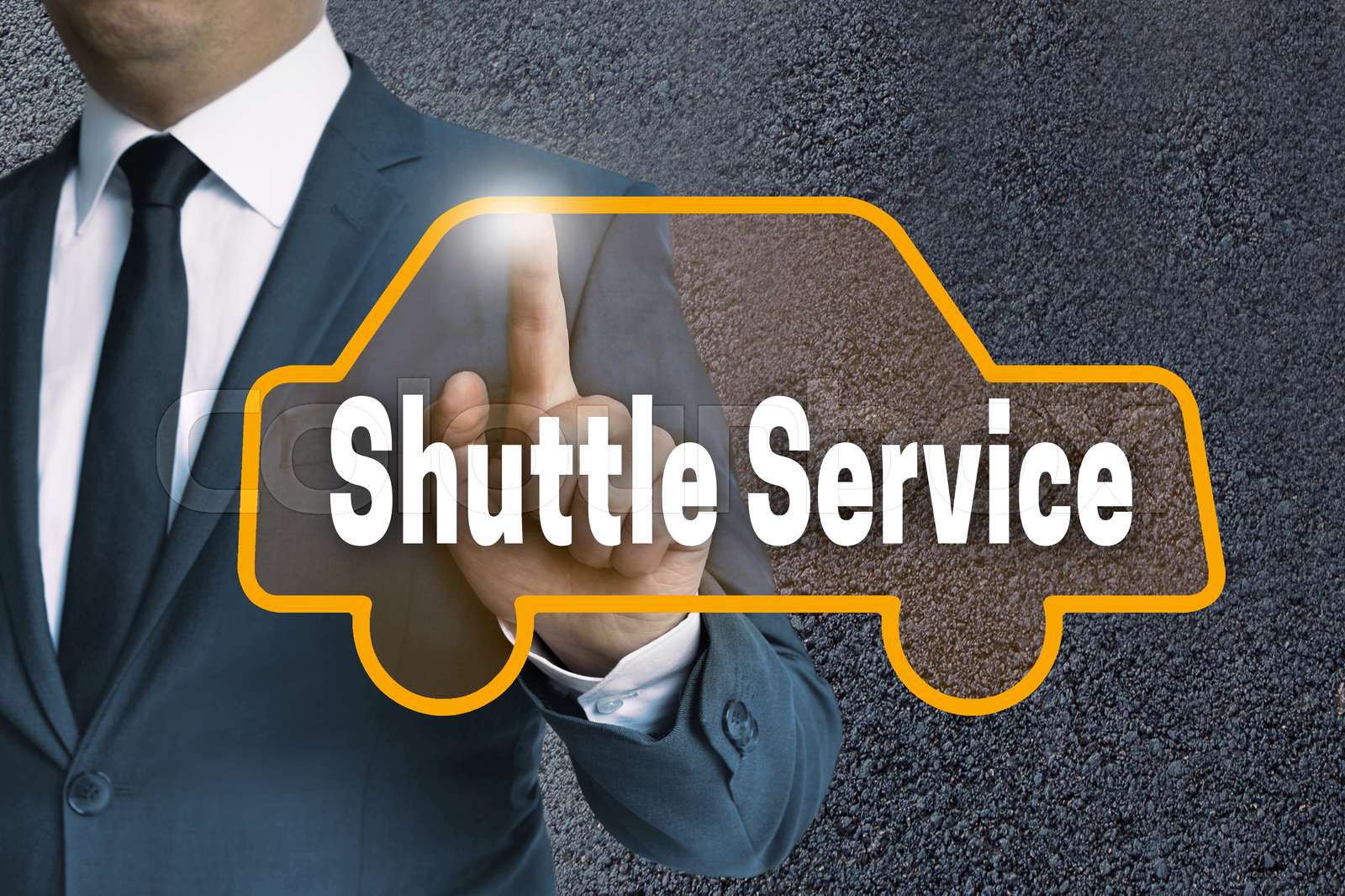 shuttle service car touchscreen operated by businessman concept | Stock ...