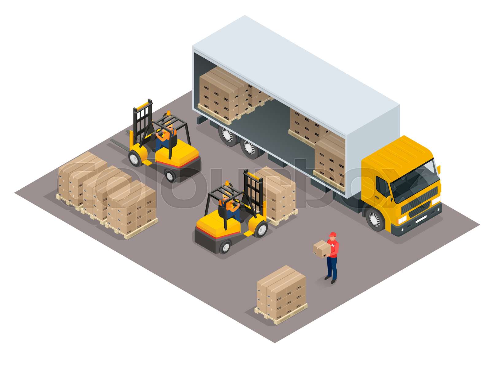 Isometric Logistics concept. Loading cargo in the truck | Stock vector ...