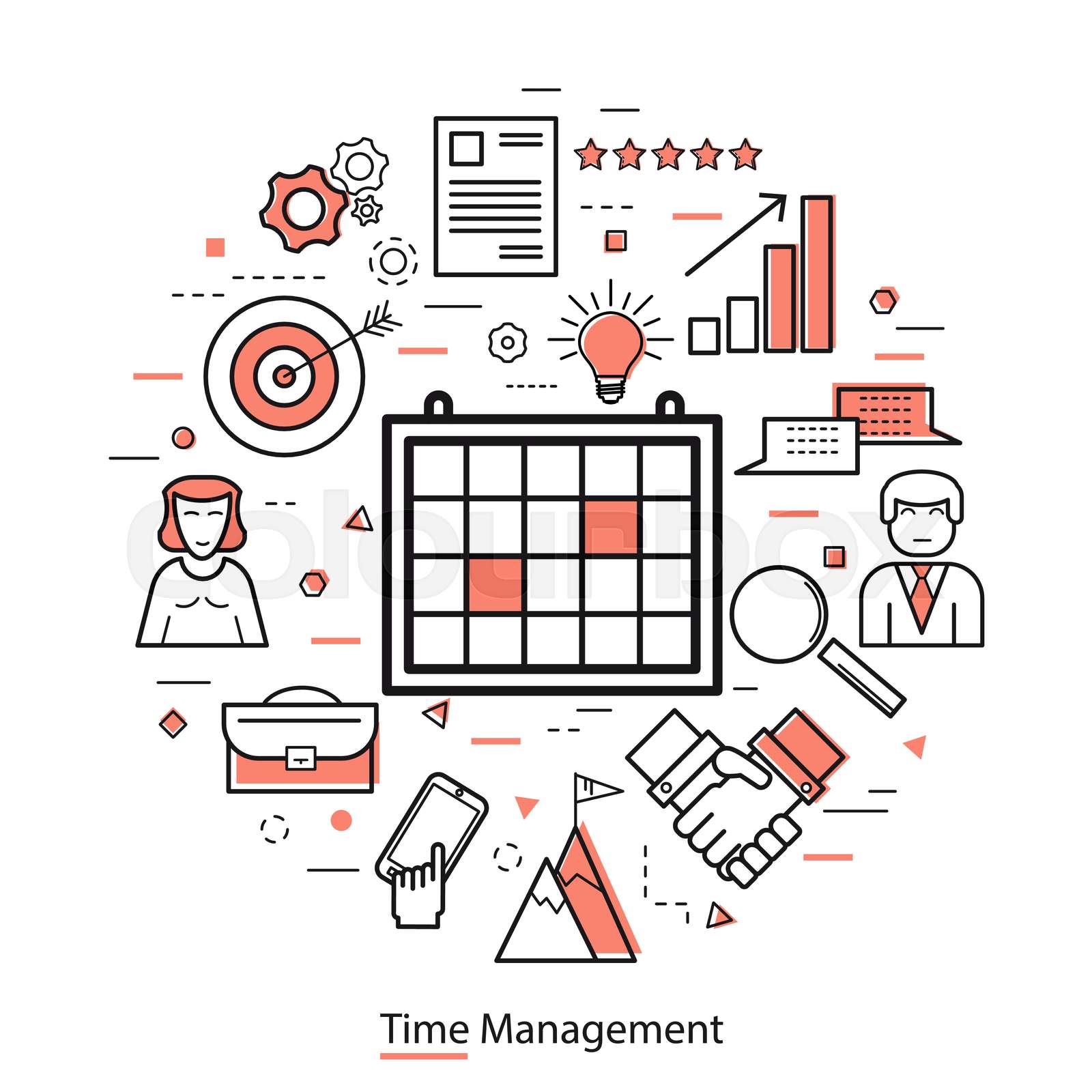 Time Management - Red Line Art Concept | Stock vector | Colourbox
