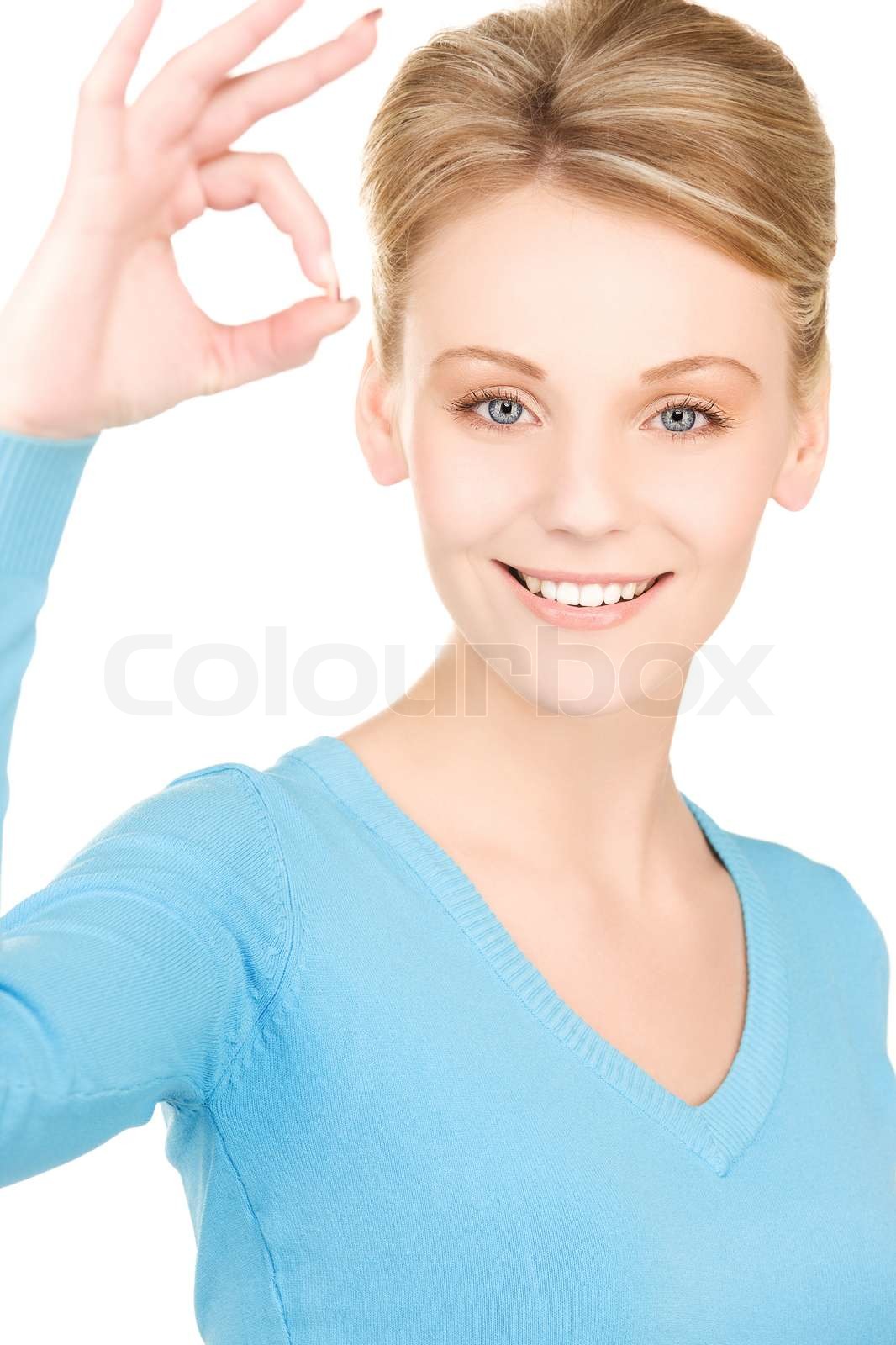 lyst billede af dejlige kvinde viser ok tegn | Stock foto | Colourbox
