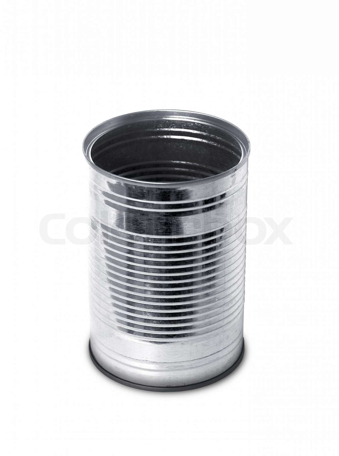 Empty open tin can without label isolated on white | Stock image ...