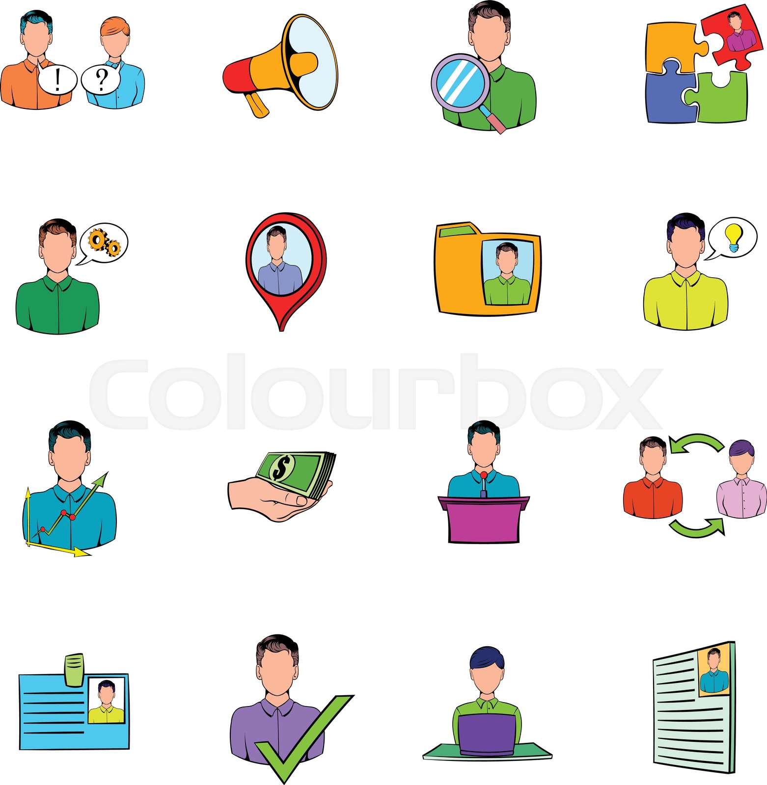 Human resources icons set cartoon | Stock vector | Colourbox