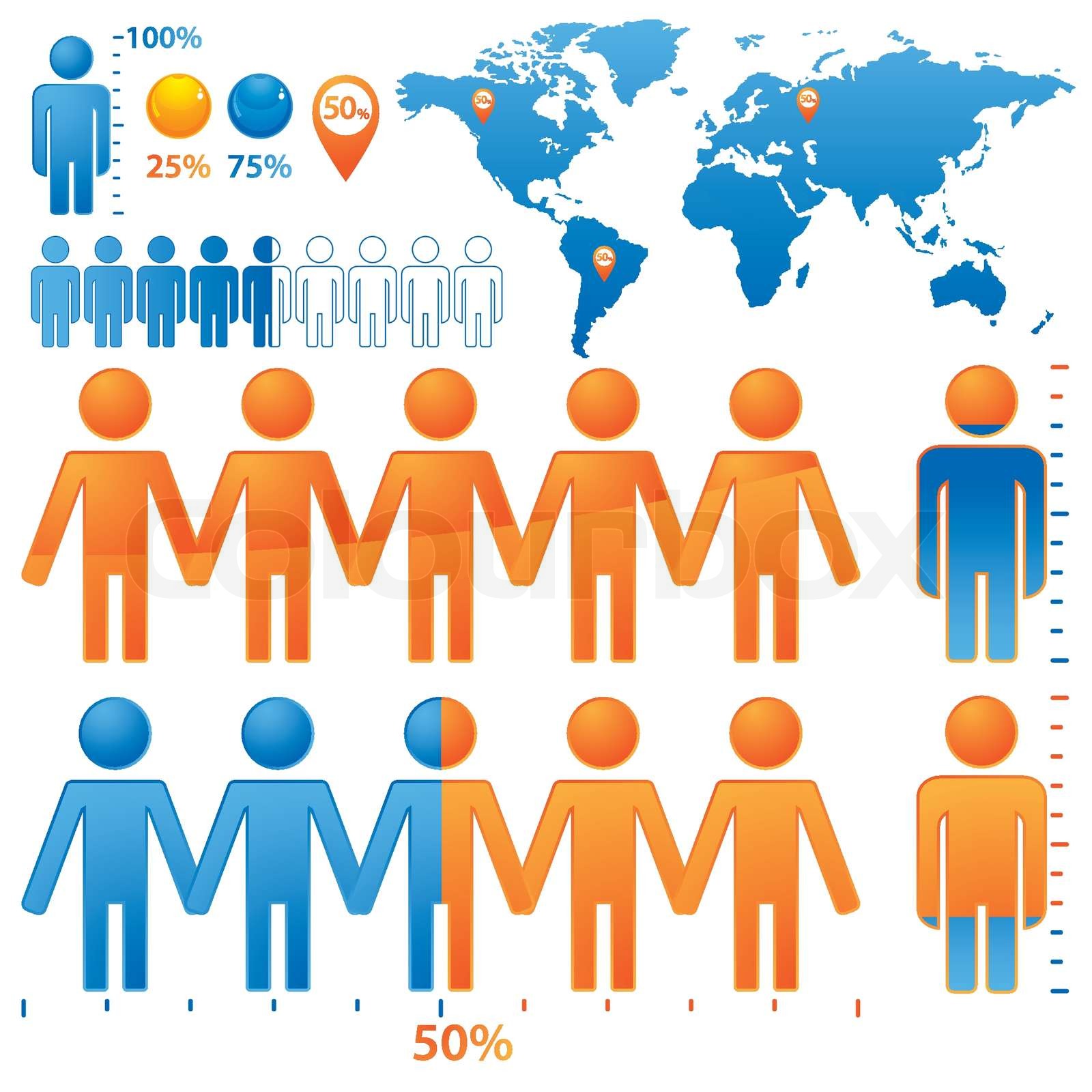 Set of icons peoples with percents the population, element for design ...