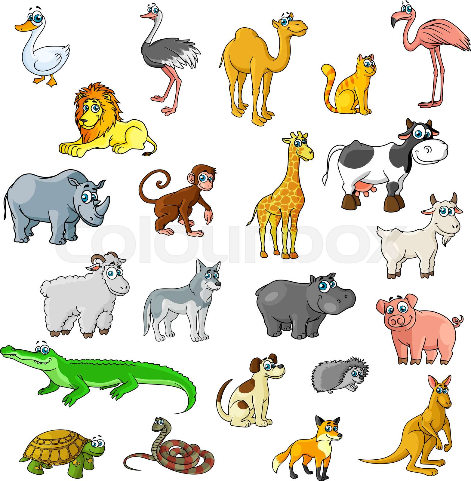 Zoo animals, birds and pets vector cartoon icons | Stock vector | Colourbox