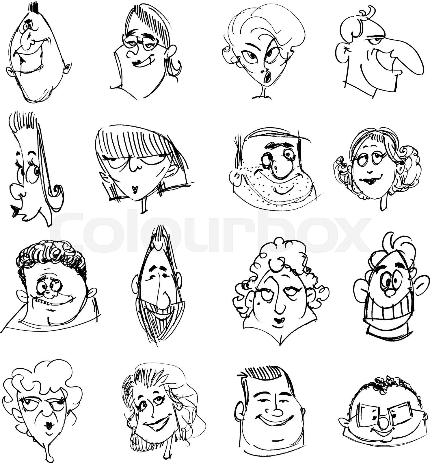 Doodle faces | Stock vector | Colourbox