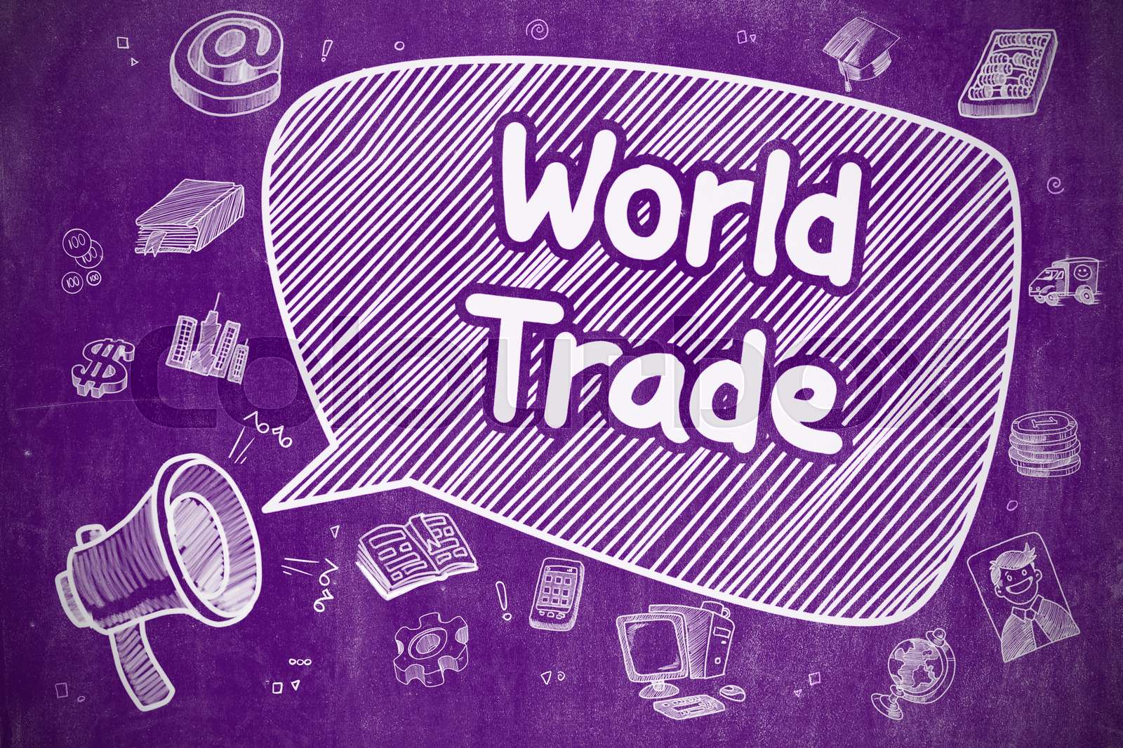 World Trade - Cartoon Illustration on Purple Chalkboard. | Stock image ...