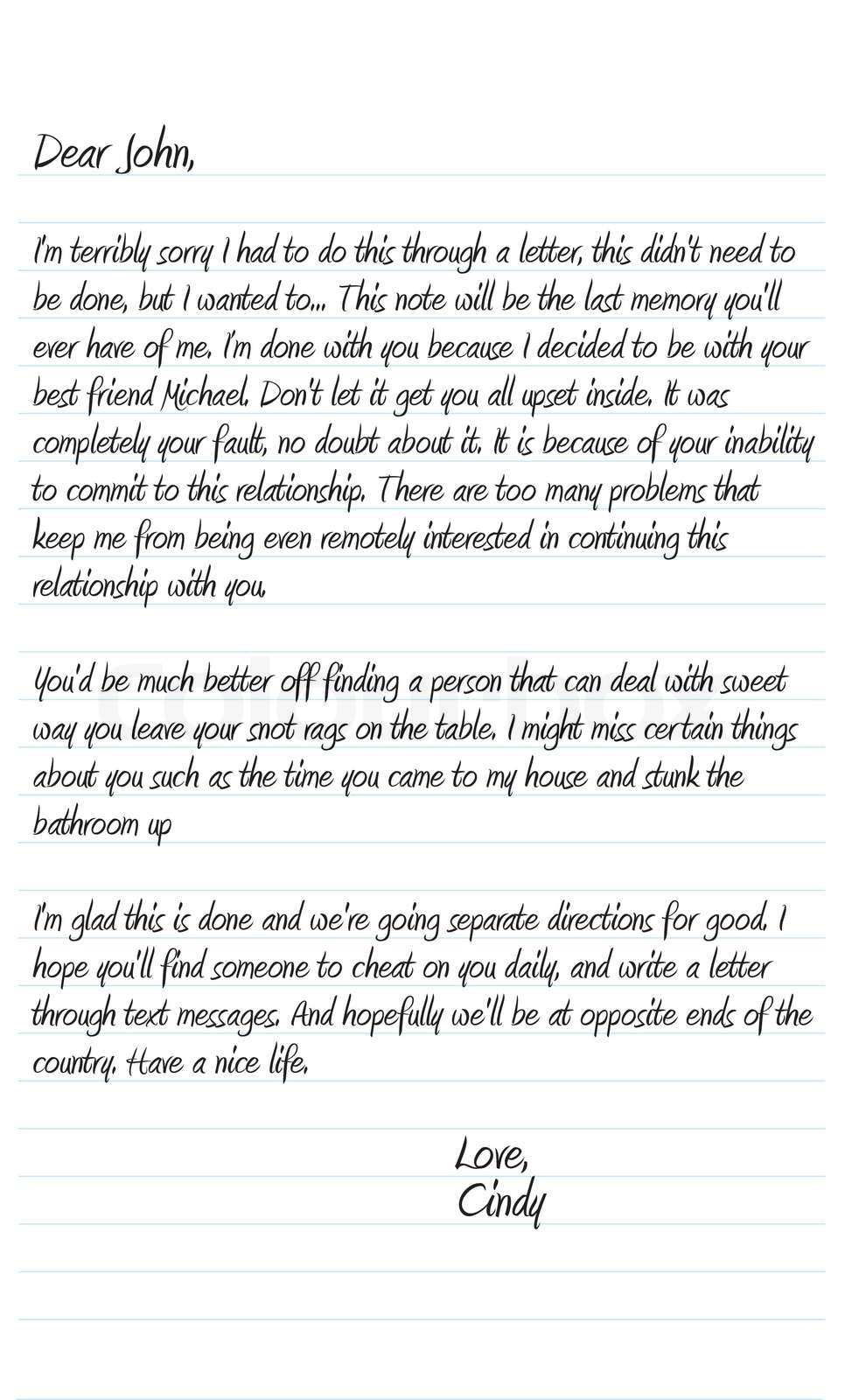 A Neatly Written Sample Dear John Letter In Vector Format That A Woman