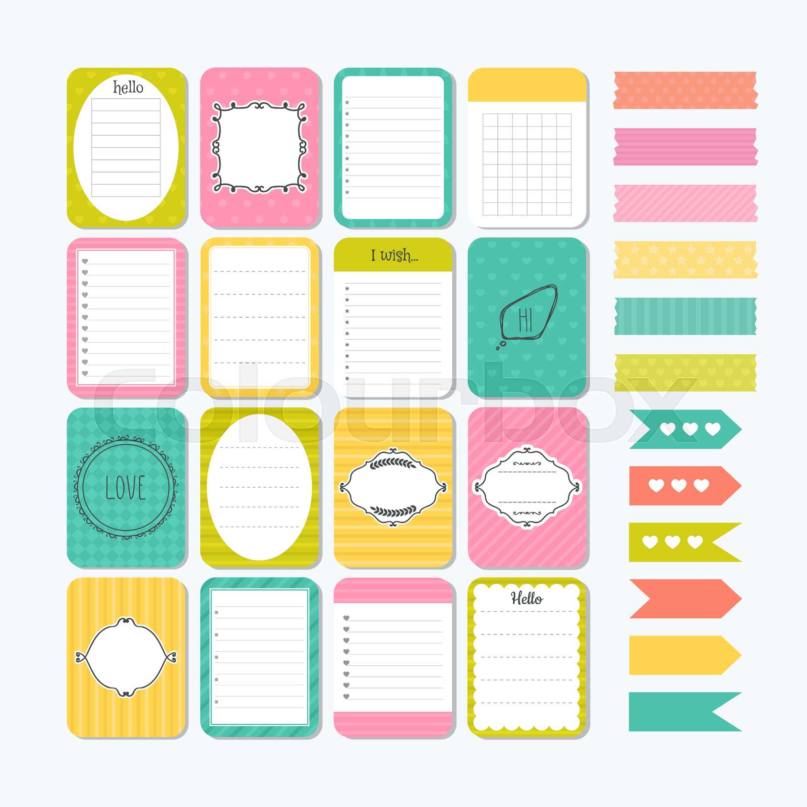Template for notebooks. Cute design elements. Flat style. Notes, labels ...