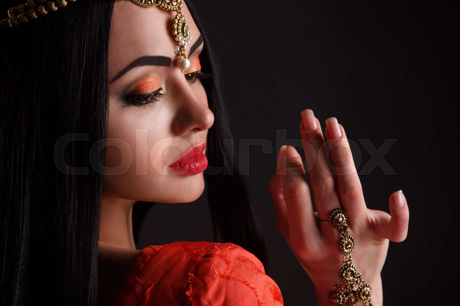 Beautiful Young Indian Woman in red Traditional Clothing. | Stock image ...