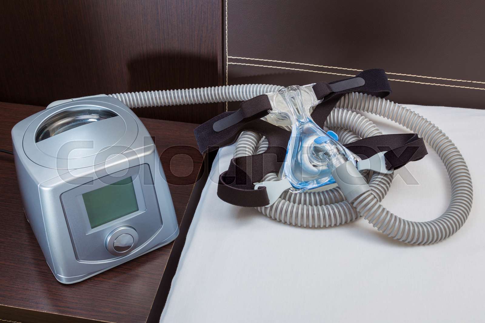 Cpap Machine With Air Hose And Head Gear Mask Stock Image Colourbox