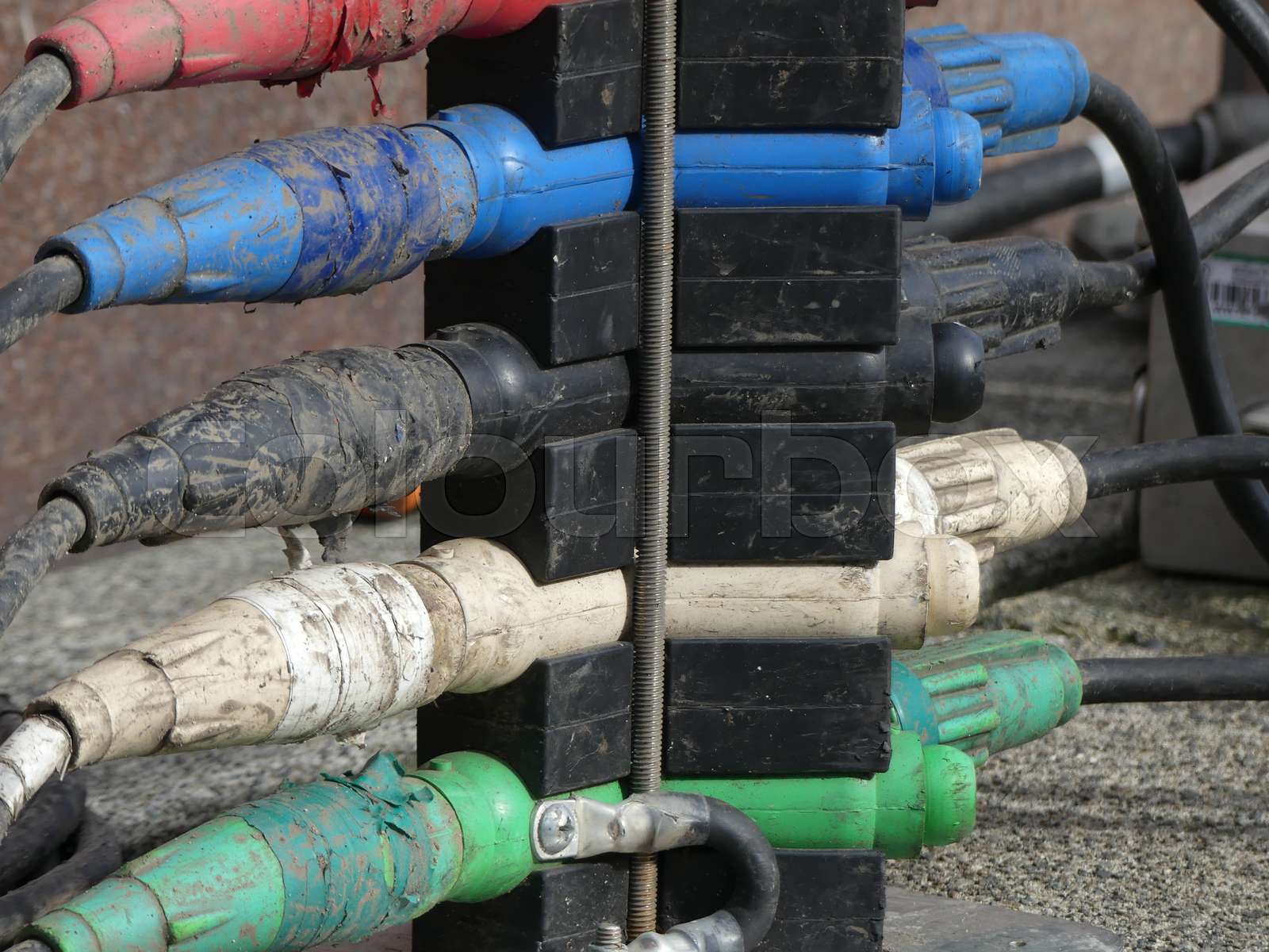 Dirty electrical cables outdoor | Stock image | Colourbox