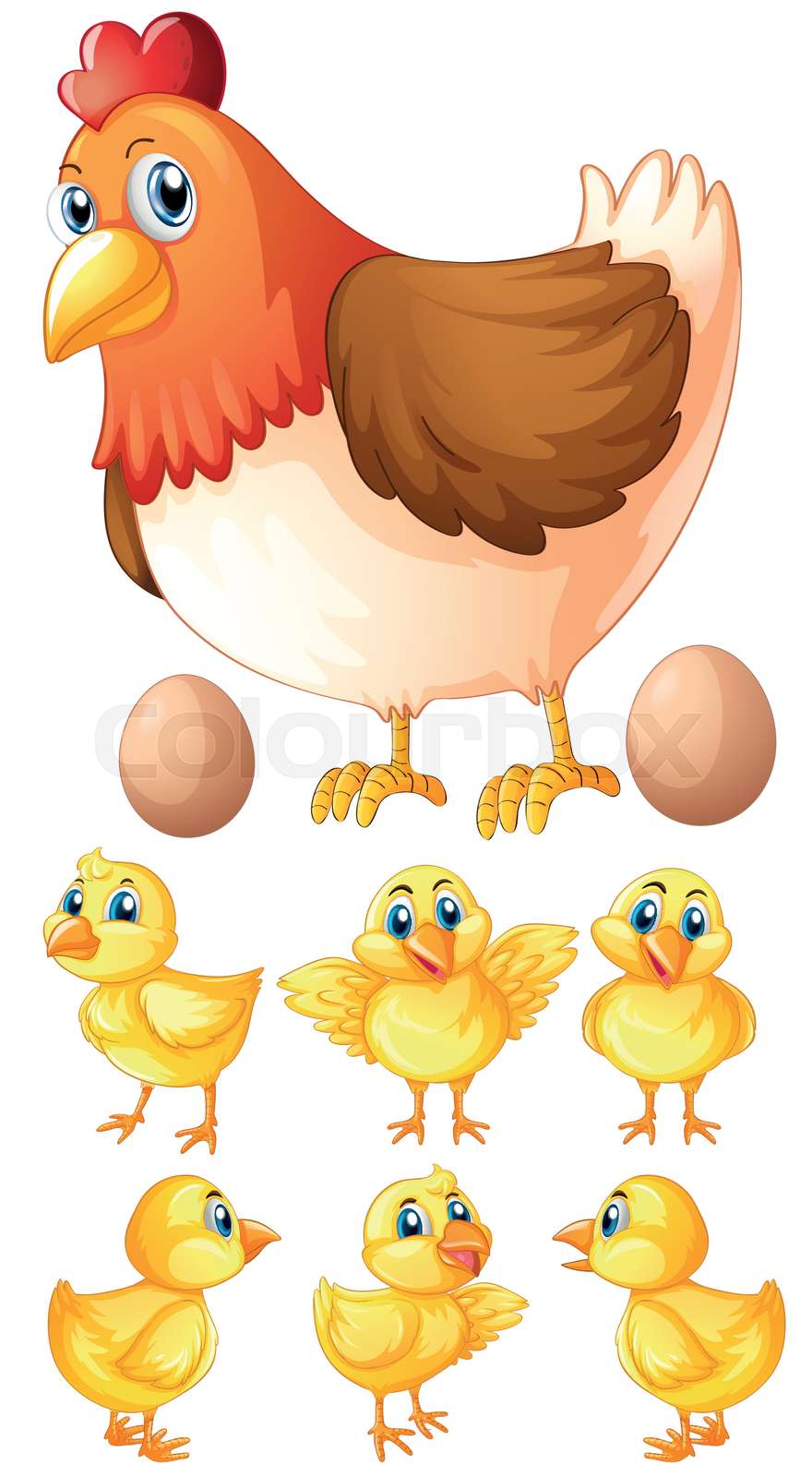 Hen and six chicks | Stock vector | Colourbox