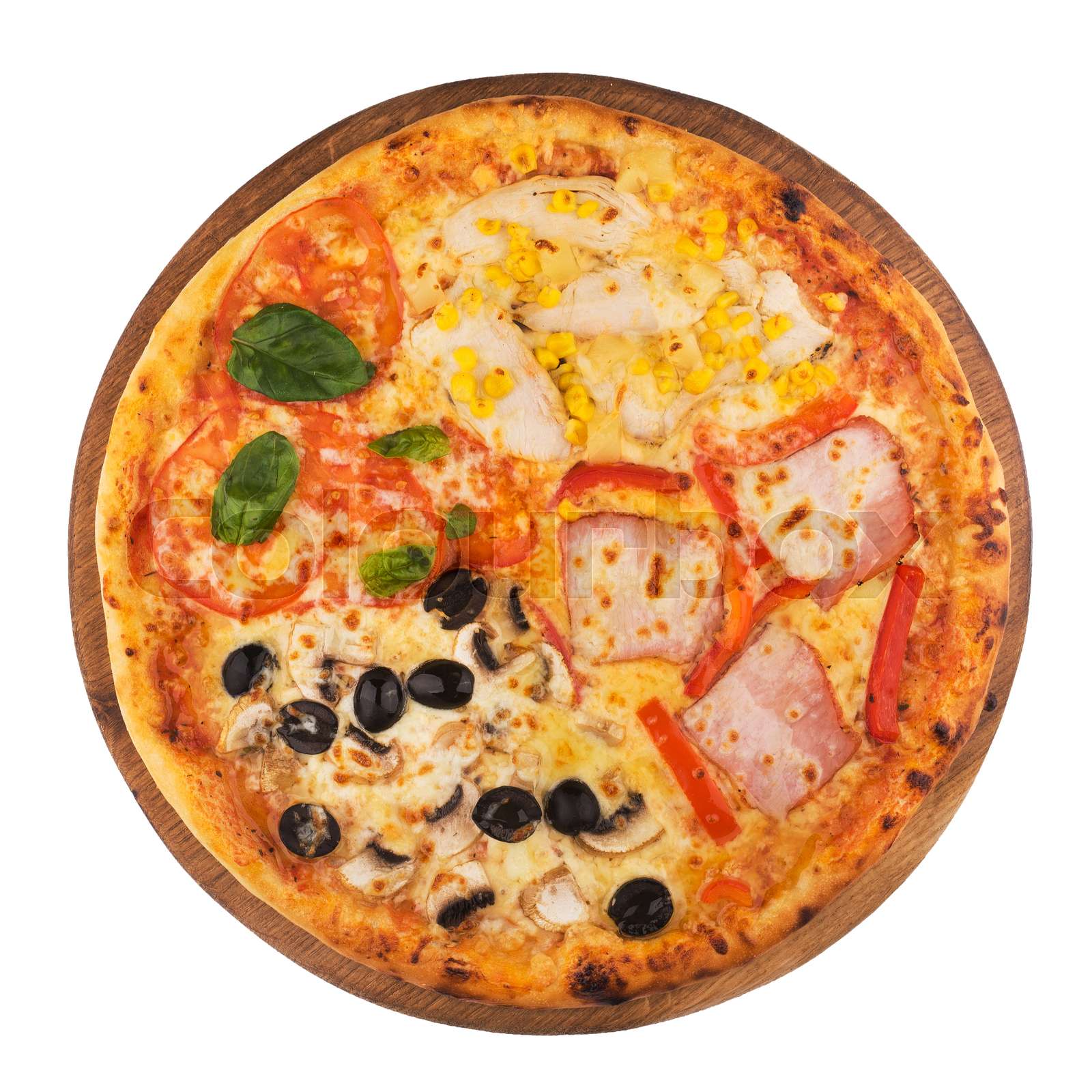 mix pizza with black olive | Stock image | Colourbox