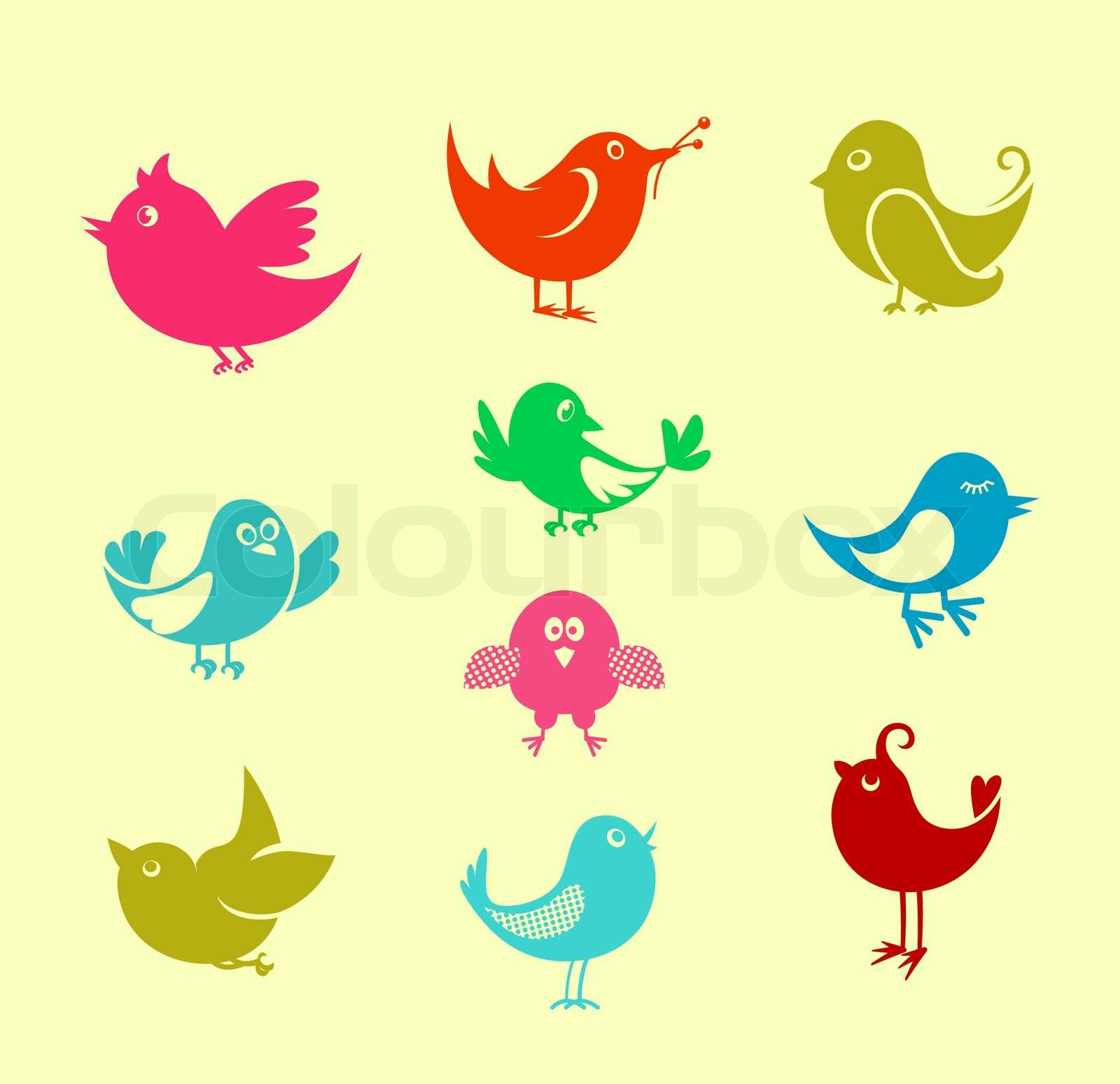 Set of cartoon doodle birds icons for communication networks design ...