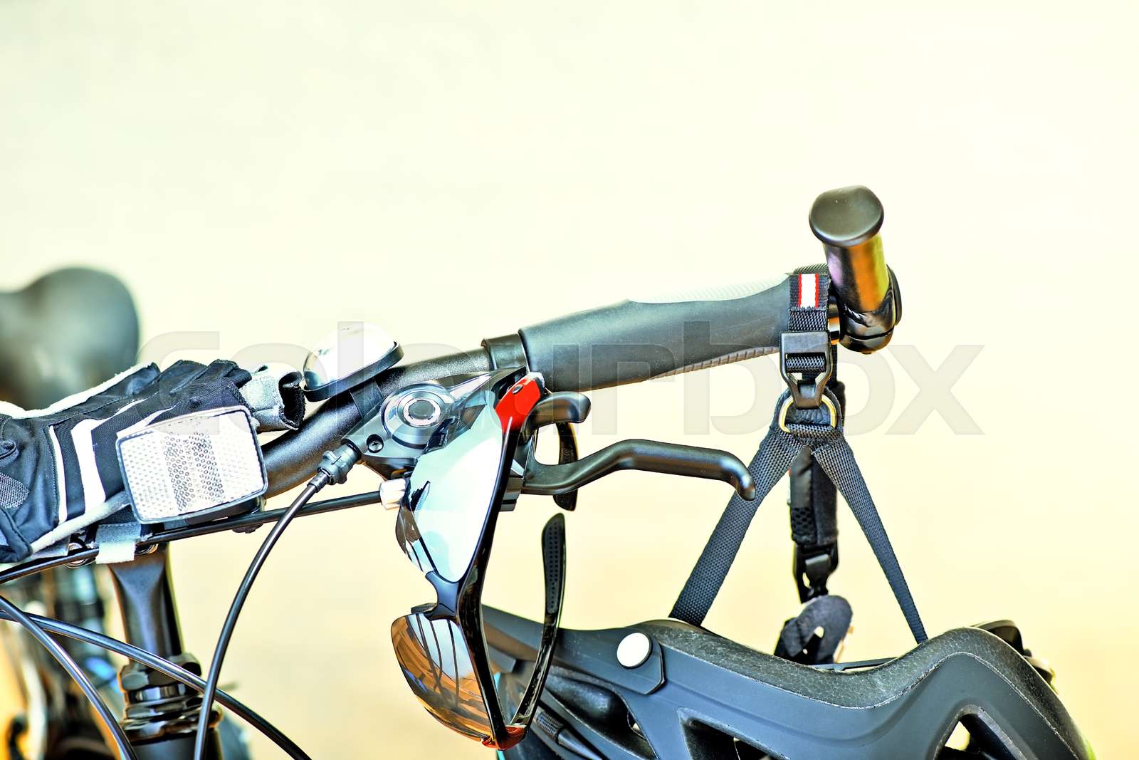 Detail Of Handlebars With Sunglasses And Safety Helmet | Stock image ...