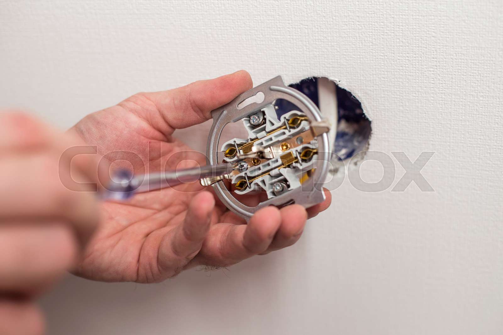 Installation of electrical outlets in the apartment | Stock image ...