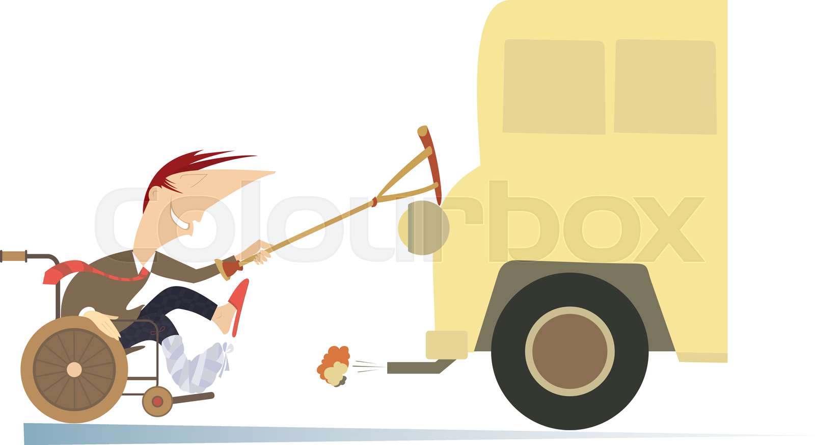 Comic man rides on the wheelchair | Stock vector | Colourbox