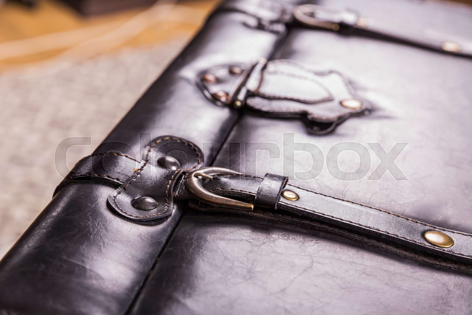 Black vintage suitcase leather texture | Stock image | Colourbox