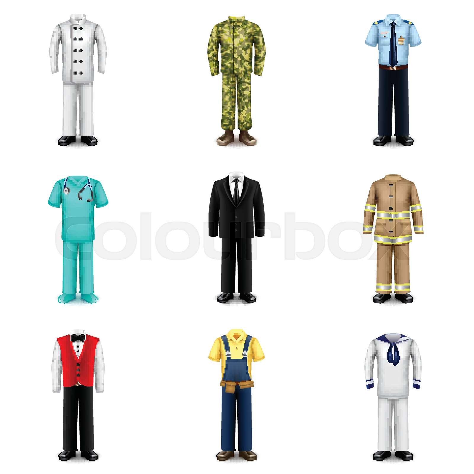 Professions uniforms icons vector set | Stock vector | Colourbox