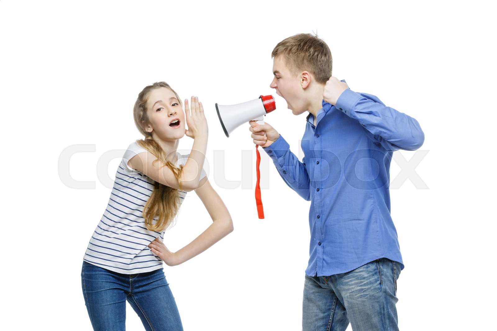 Brother screaming at sister | Stock image | Colourbox