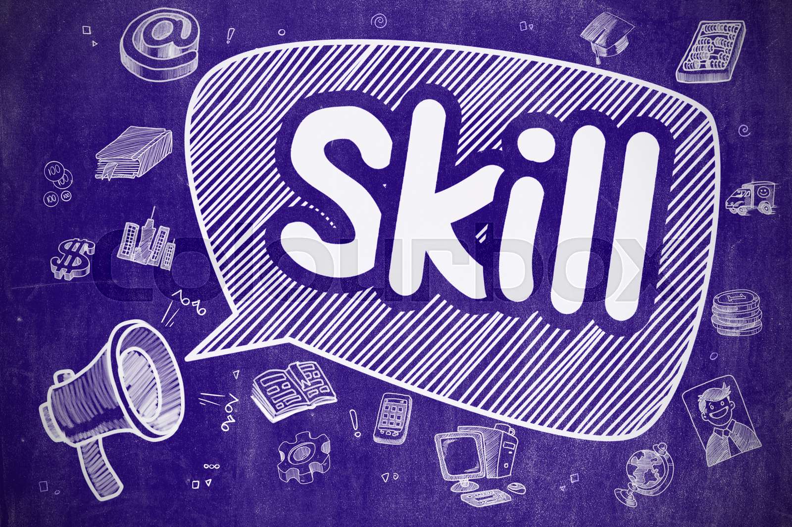 Skill - Cartoon Illustration on Blue Chalkboard. | Stock image | Colourbox