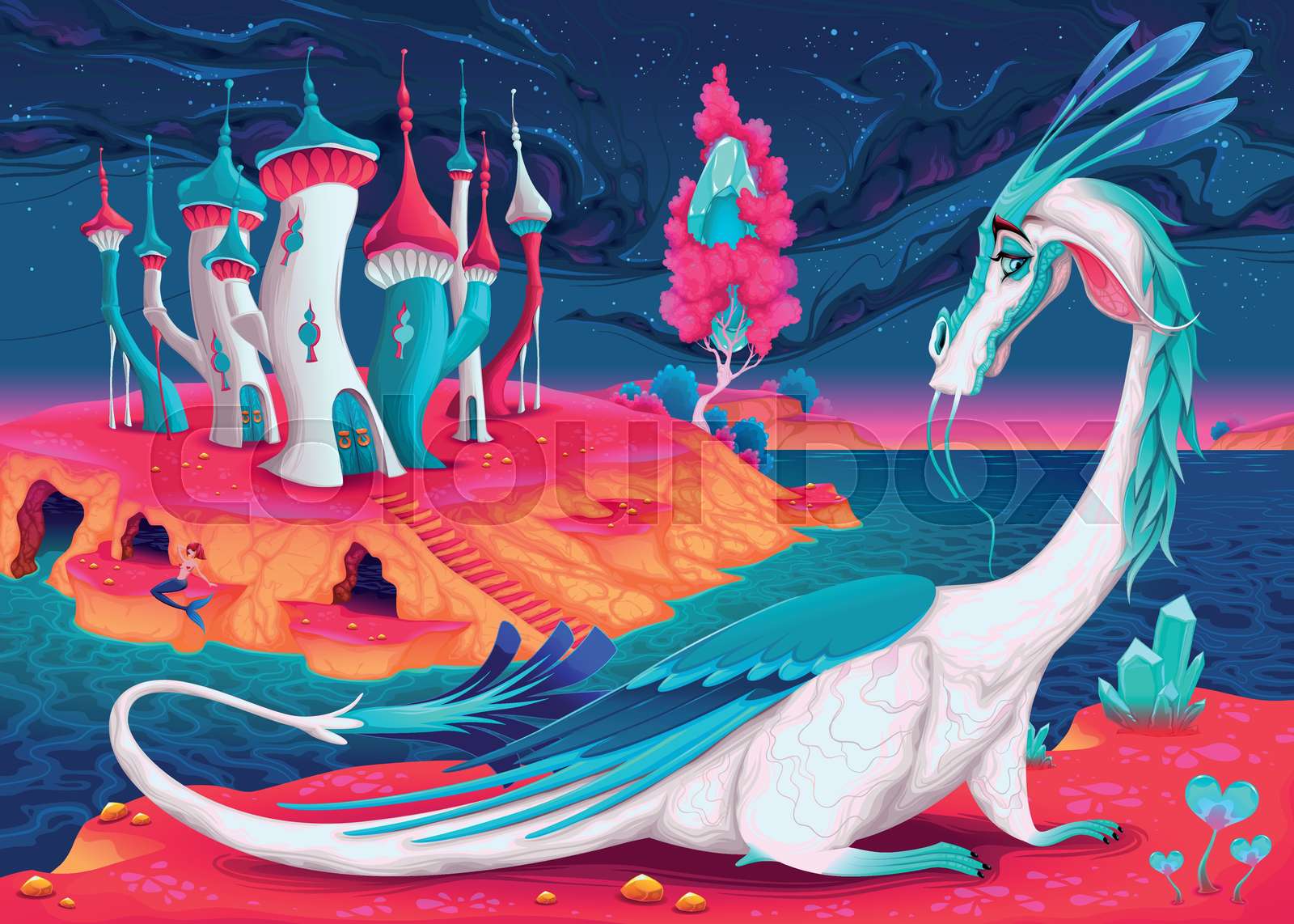 Cartoon dragon in a fantasy world | Stock vector | Colourbox