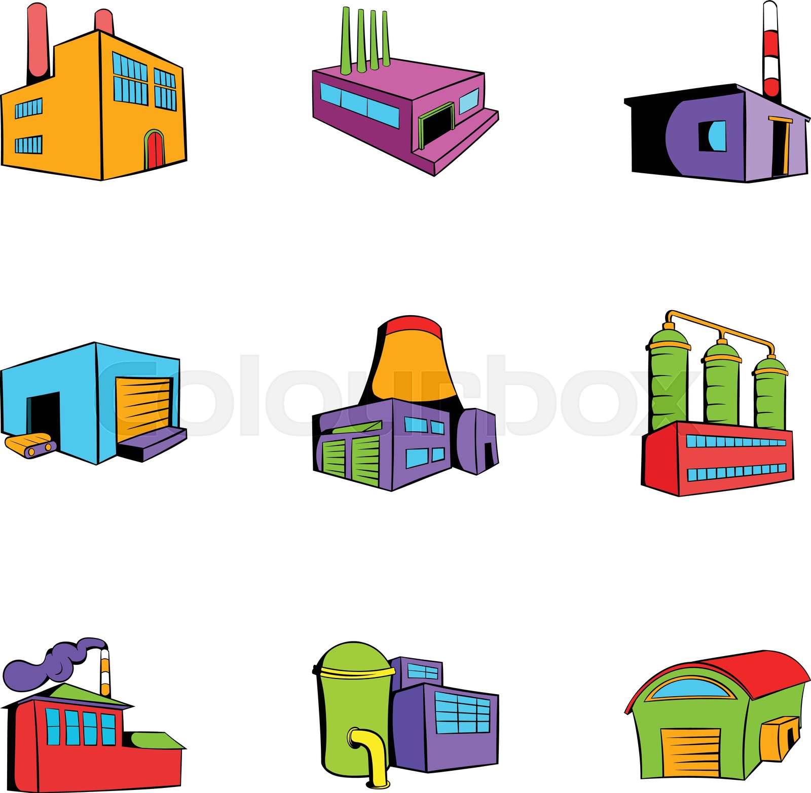 Facility icons set, cartoon style | Stock vector | Colourbox