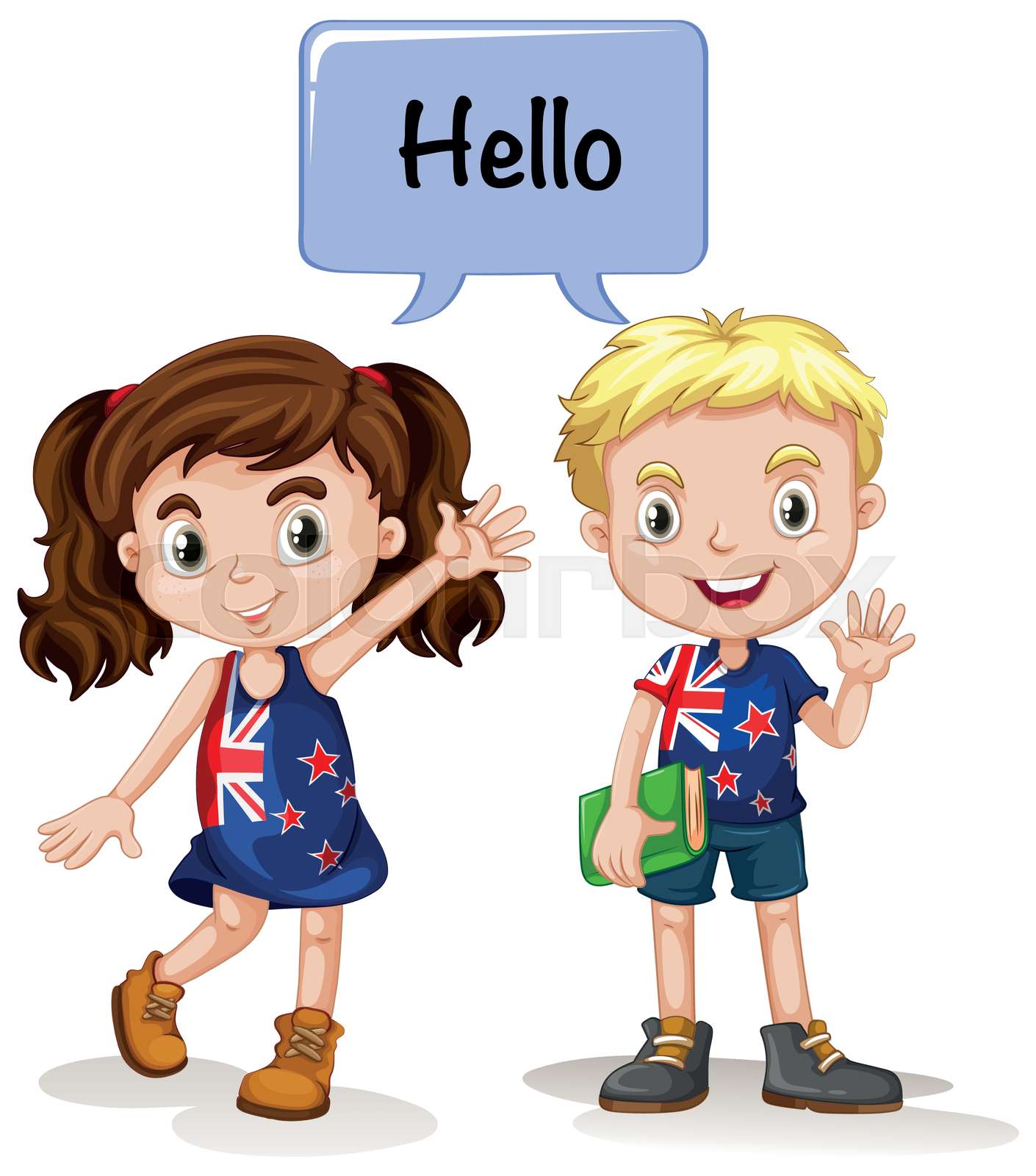 Australian boy and girl saying hello | Stock vector | Colourbox