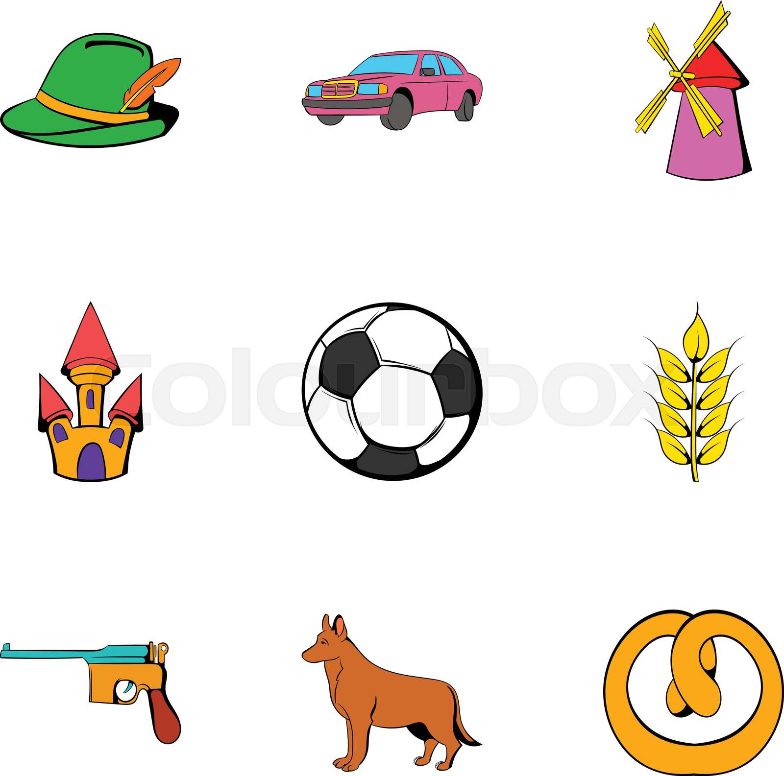 German icons set, cartoon style | Stock vector | Colourbox