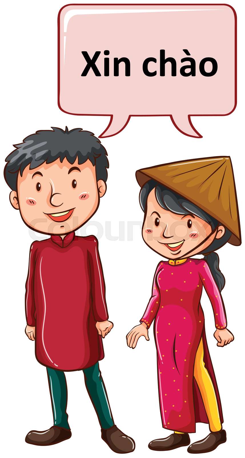 Vietnamese man and woman saying hello | Stock vector | Colourbox