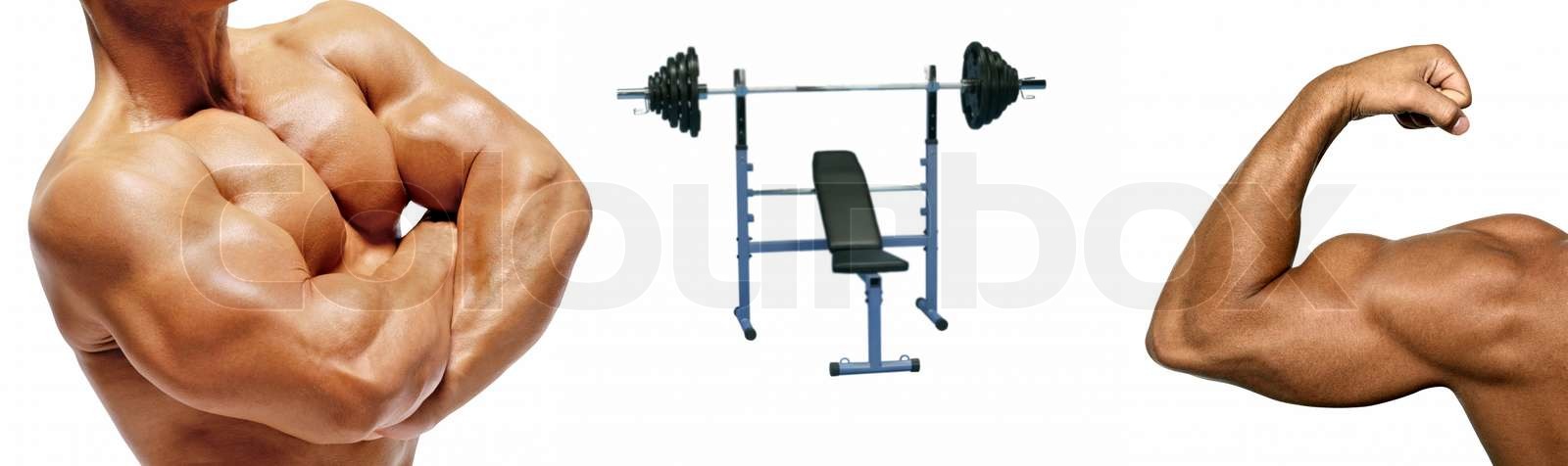 Bodybuilders and simulator | Stock image | Colourbox